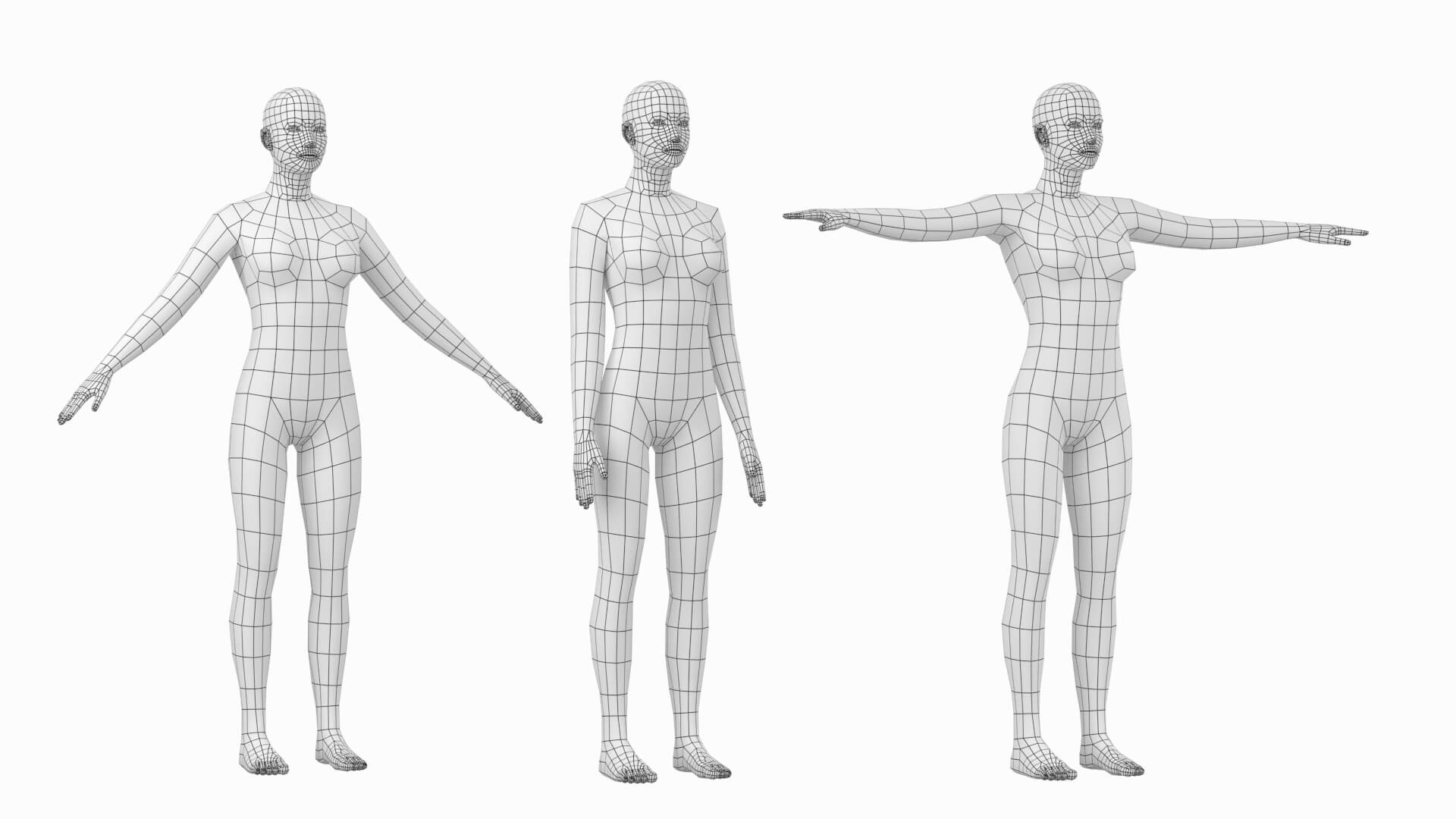 Natural Female in 3 Modeling Poses Base Mesh - 3D Model by Valerii ...