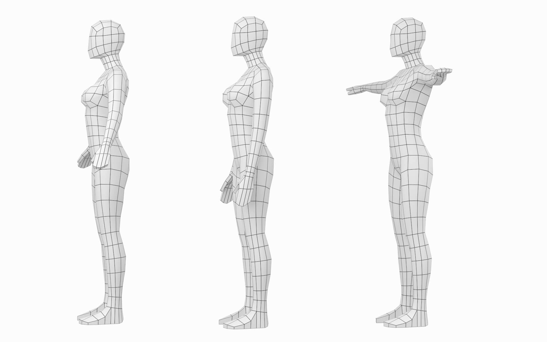 Natural Female in In 3 Modeling Poses Base Mesh - 3D Model by Valerii ...