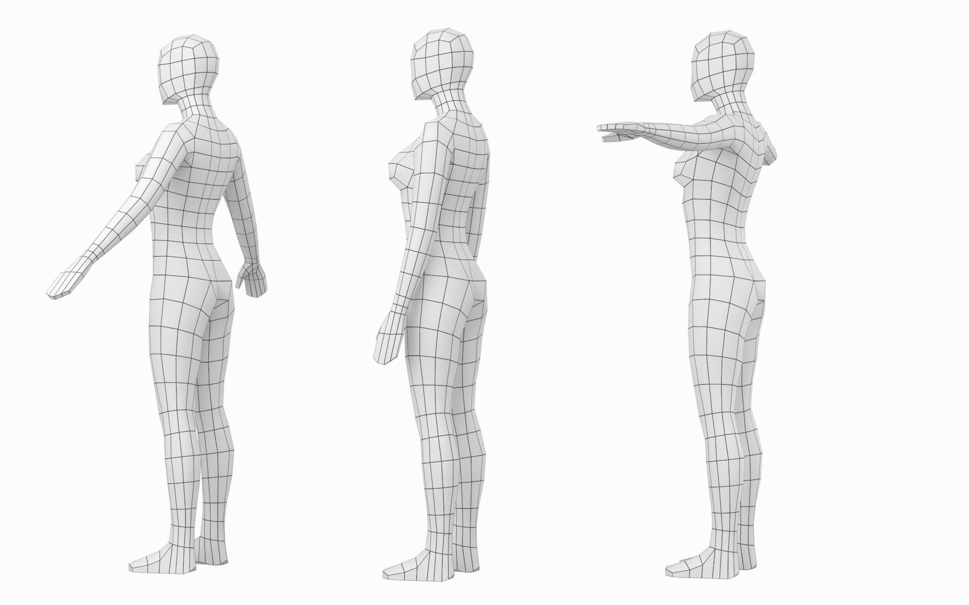 Natural Female in In 3 Modeling Poses Base Mesh - 3D Model by Valerii ...