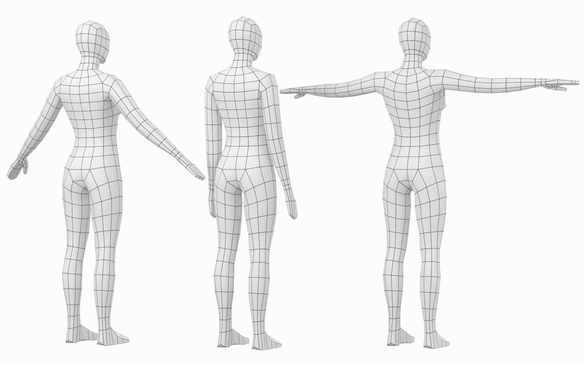 Natural Female in In 3 Modeling Poses Base Mesh - 3D Model by Valerii ...