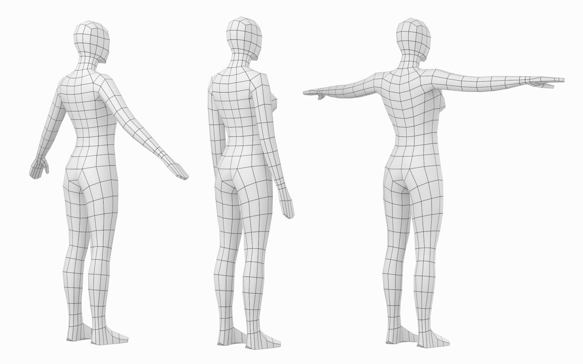 Natural Female in In 3 Modeling Poses Base Mesh - 3D Model by Valerii ...