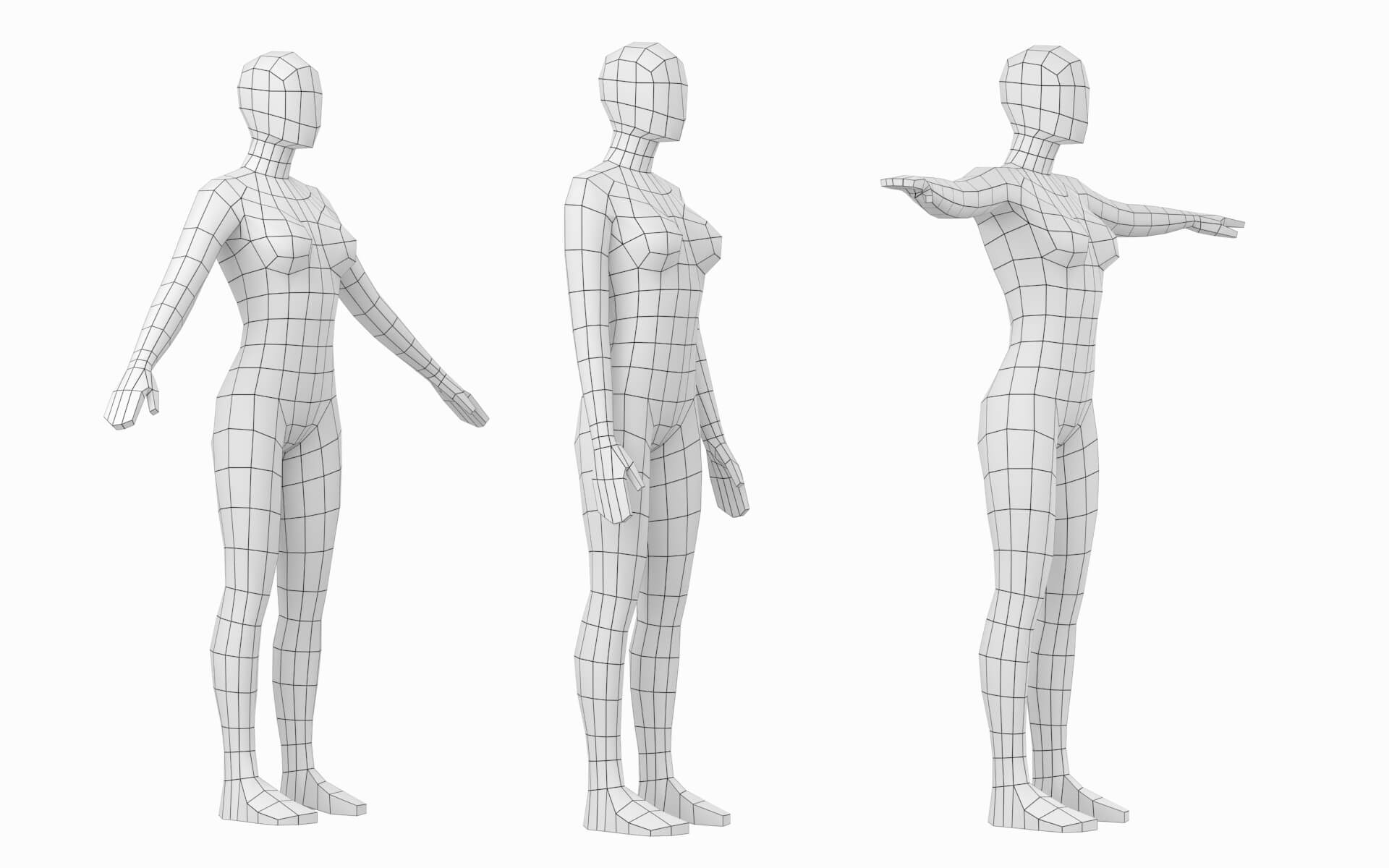 Natural Female in In 3 Modeling Poses Base Mesh - 3D Model by Valerii ...