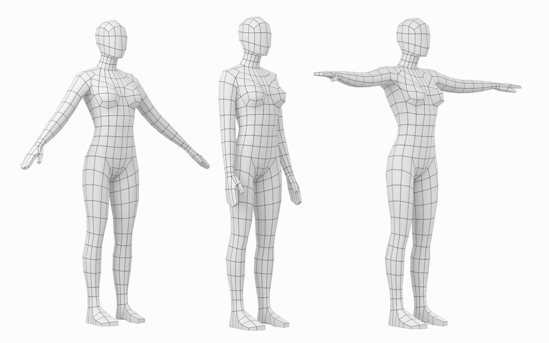 Natural Female in In 3 Modeling Poses Base Mesh - 3D Model by Valerii ...