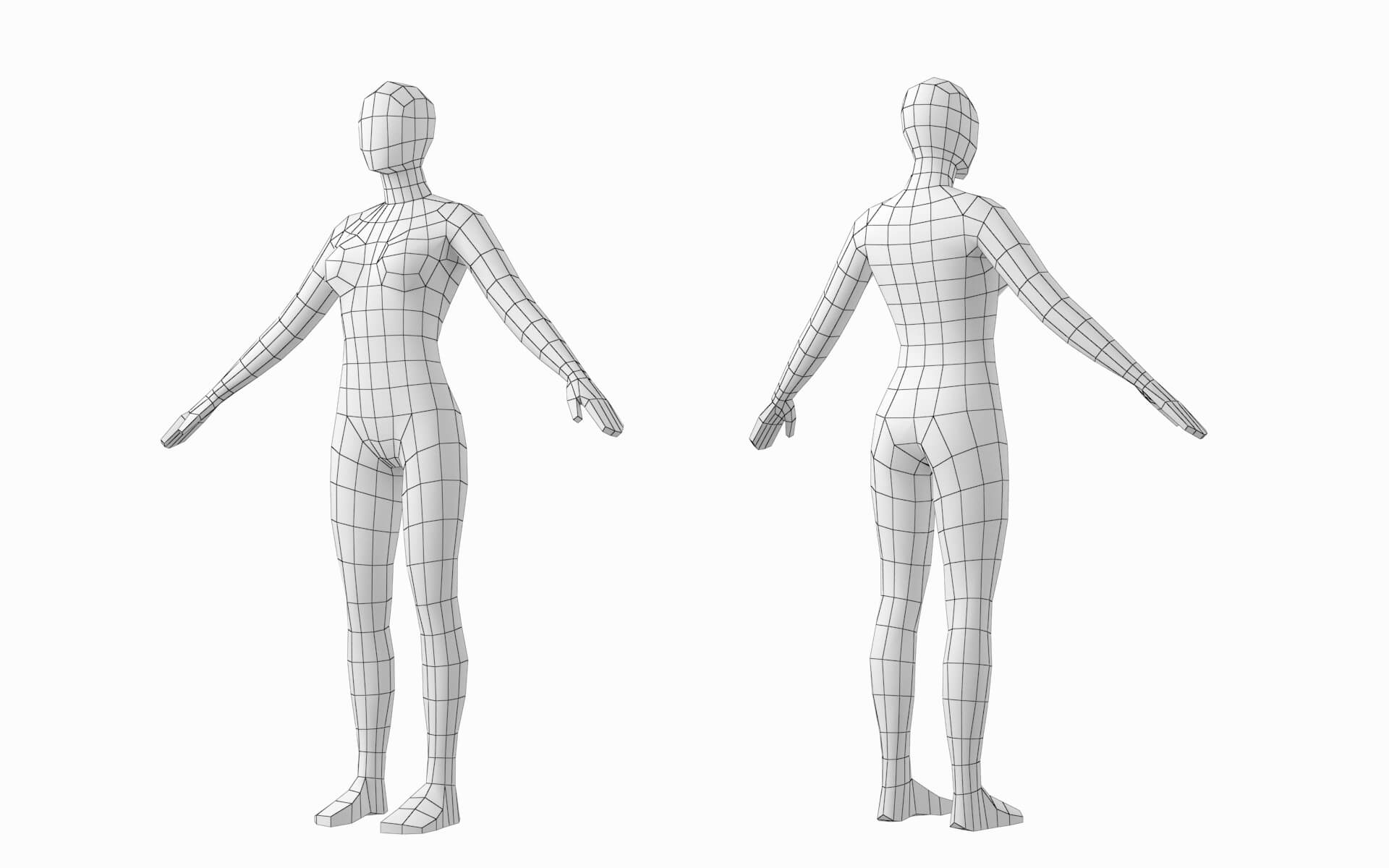Natural Female in In 3 Modeling Poses Base Mesh - 3D Model by Valerii ...