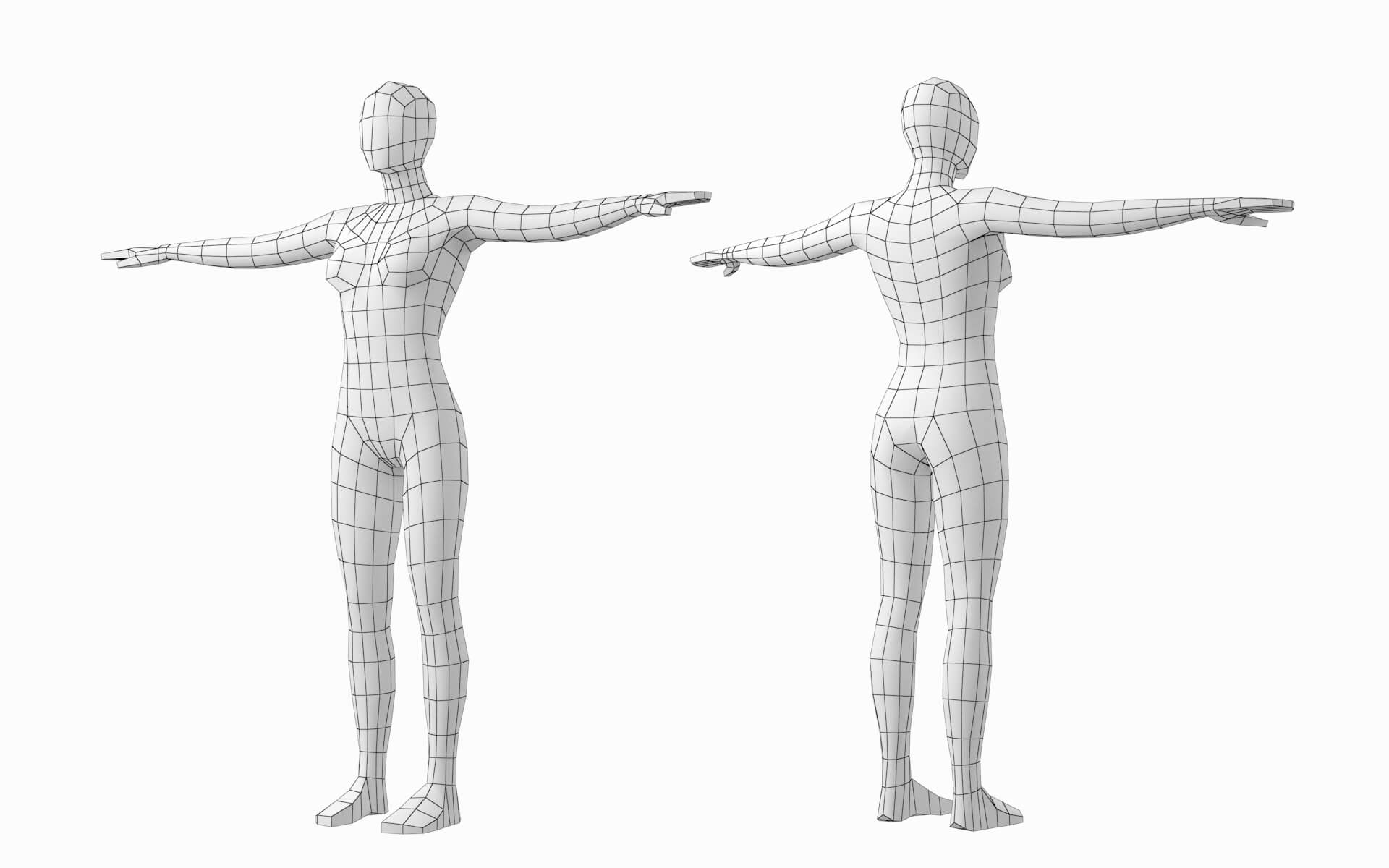 Natural Female in In 3 Modeling Poses Base Mesh - 3D Model by Valerii ...