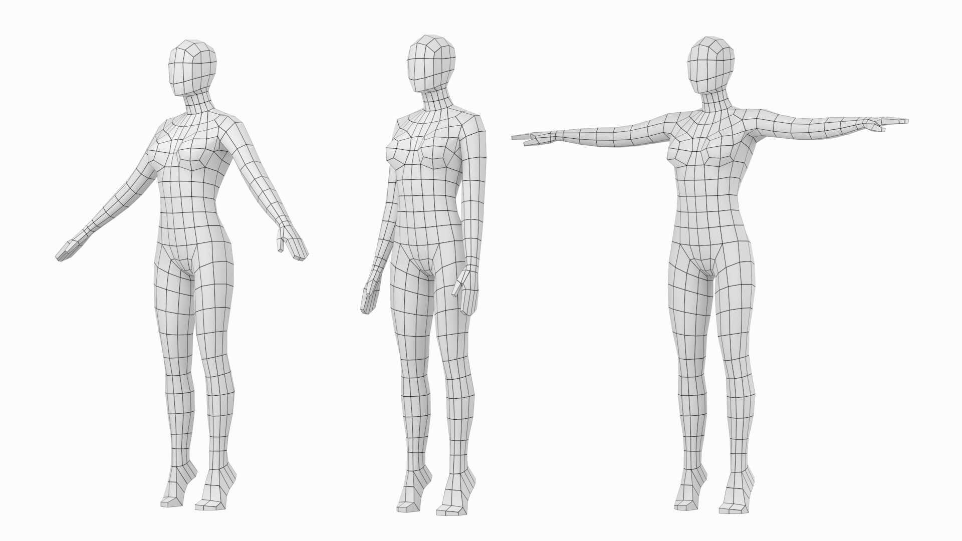 Natural Female on Toes in 3 Modeling Poses Base Mesh - 3D Model by ...