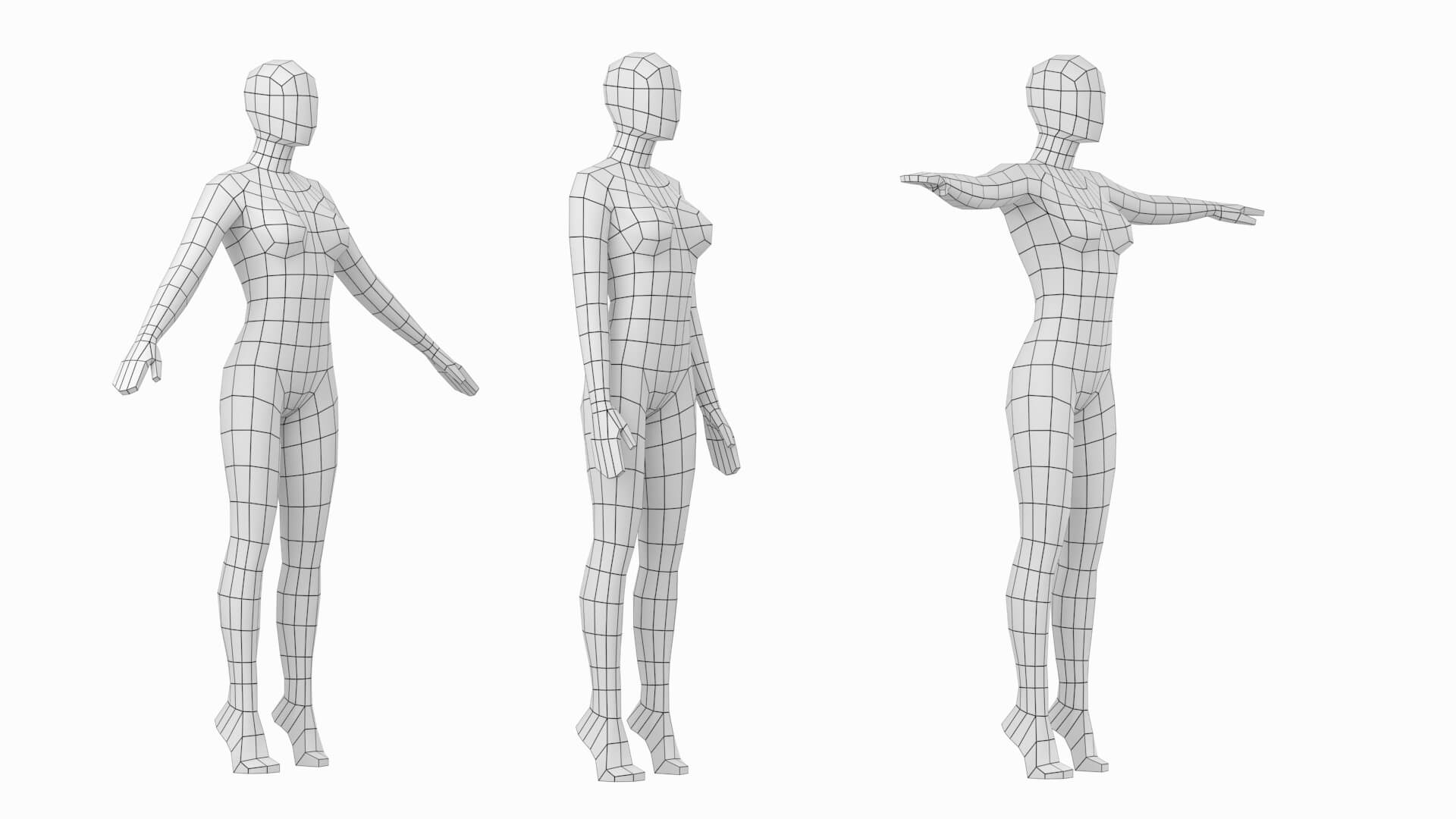 Natural Female on Toes in 3 Modeling Poses Base Mesh - 3D Model by ...