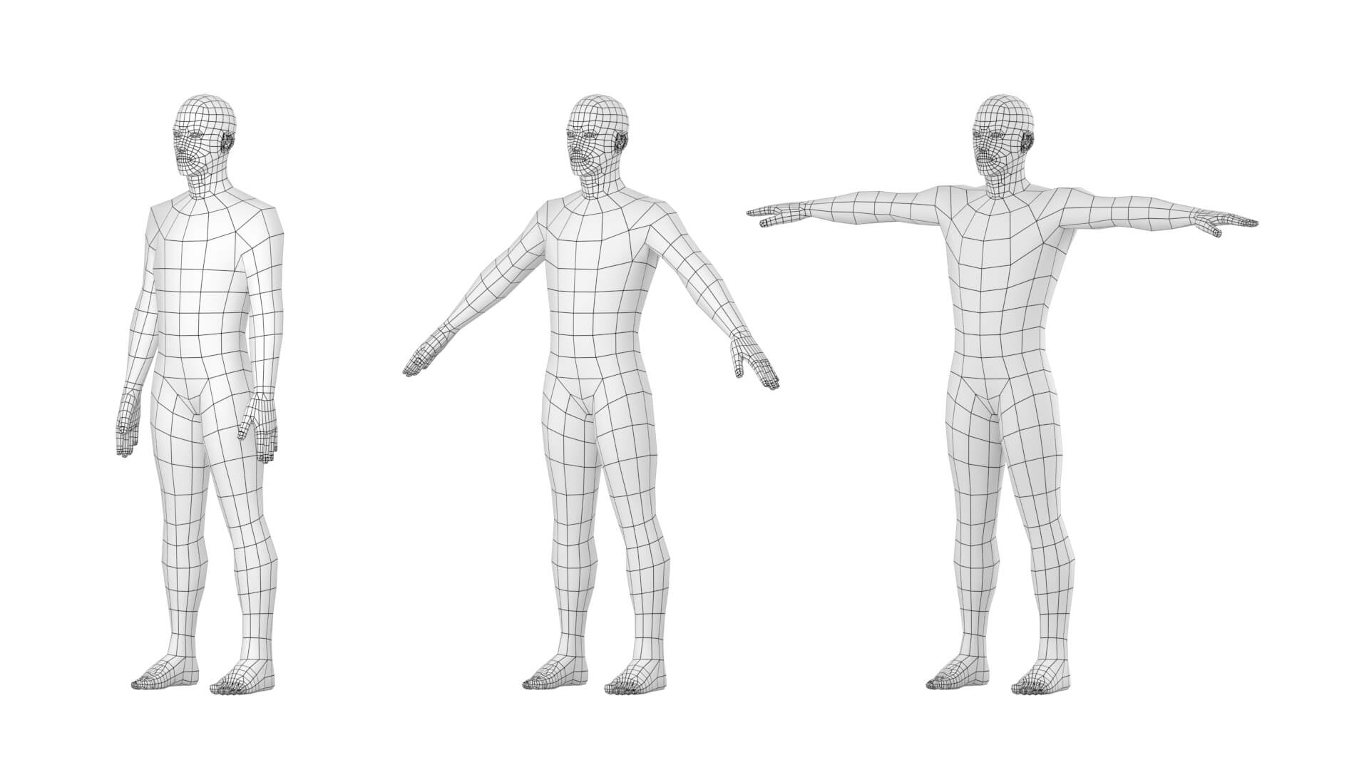 Natural Male in 3 Modeling Poses Base Mesh - 3D Model by Valerii-Kaliuzhnyi