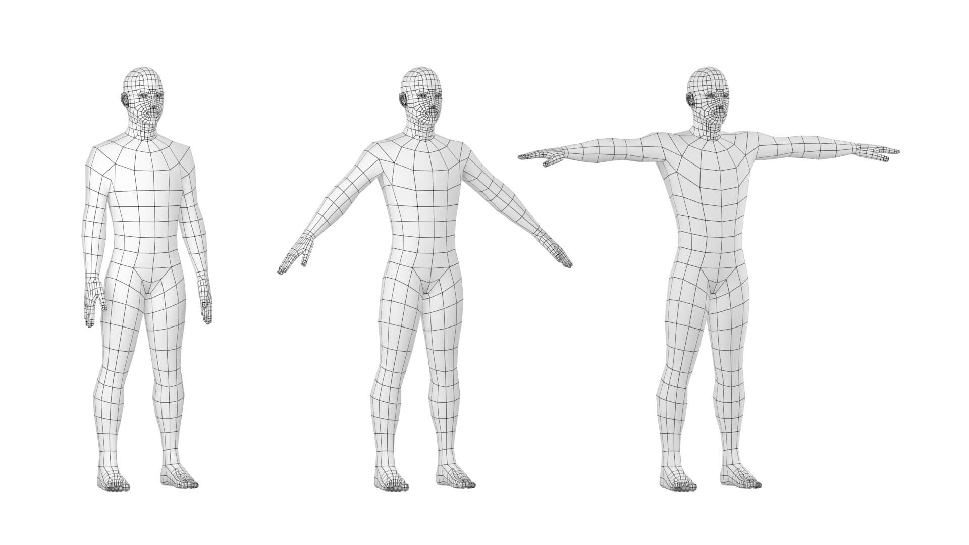 Natural Male in 3 Modeling Poses Base Mesh - 3D Model by Valerii-Kaliuzhnyi