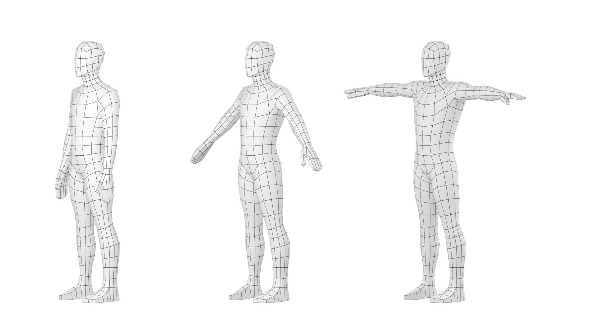 Natural Male in 3 Modeling Poses Base Mesh - 3D Model by Valerii-Kaliuzhnyi