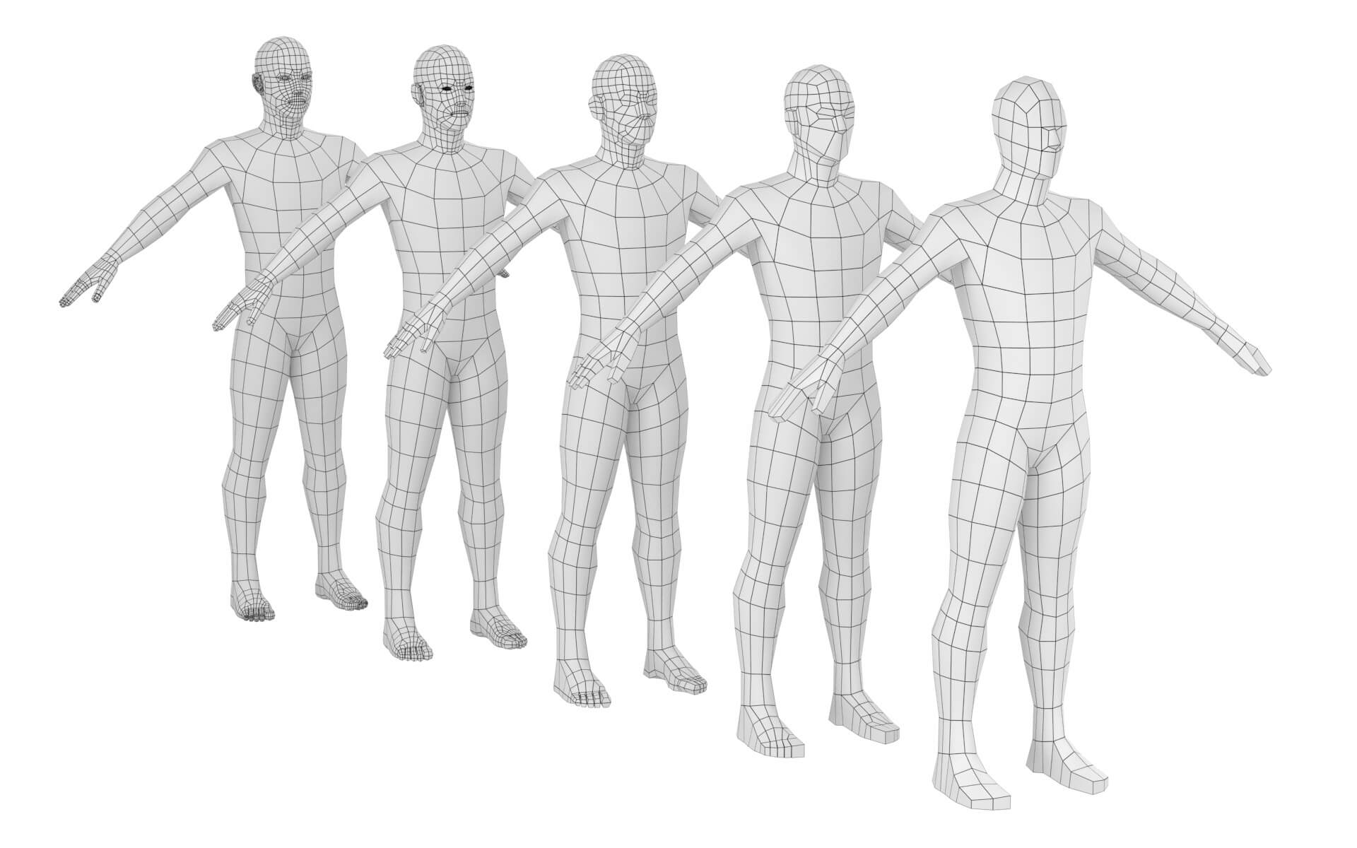 Natural Male in A-Pose in 5 Topologies 3D Model by Valerii-Kaliuzhnyi