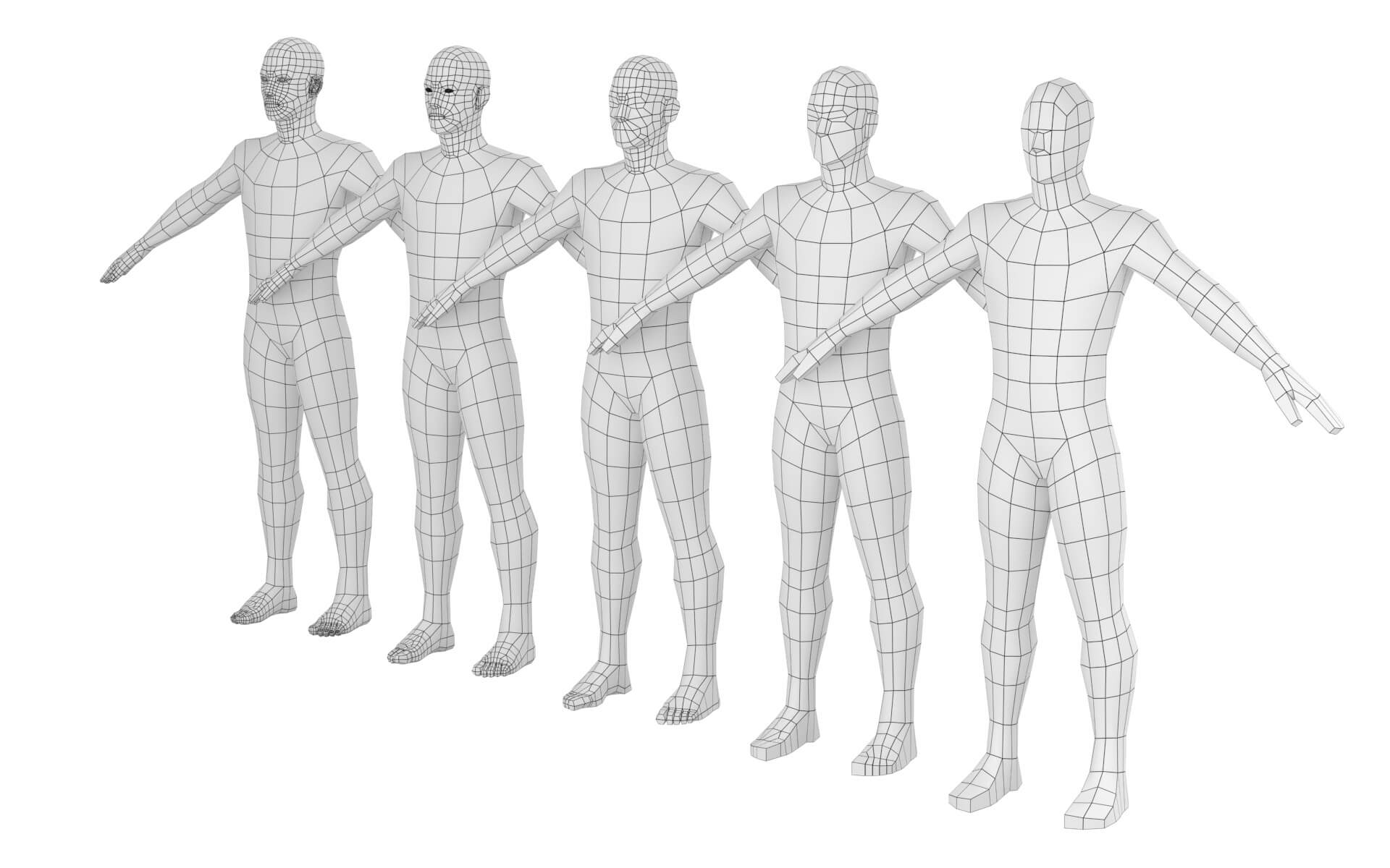 Natural Male in A-Pose in 5 Topologies 3D Model by Valerii-Kaliuzhnyi