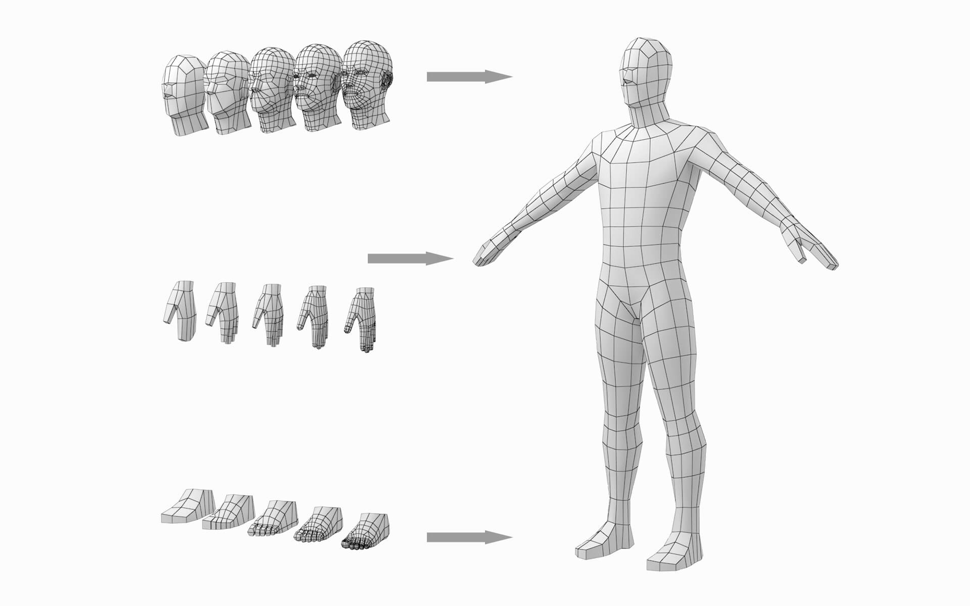 Natural Male in A-Pose in 5 Topologies 3D Model by Valerii-Kaliuzhnyi