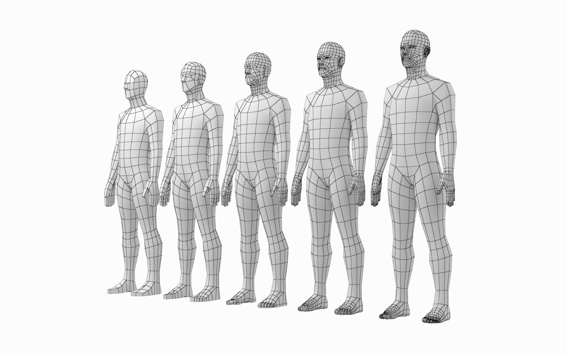 Natural Male in Rest Pose in 5 Topologies - 3D Model by Valerii-Kaliuzhnyi