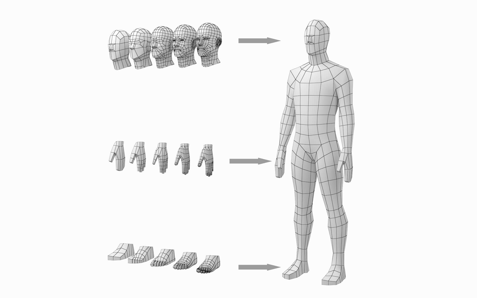 Natural Male in Rest Pose in 5 Topologies - 3D Model by Valerii-Kaliuzhnyi