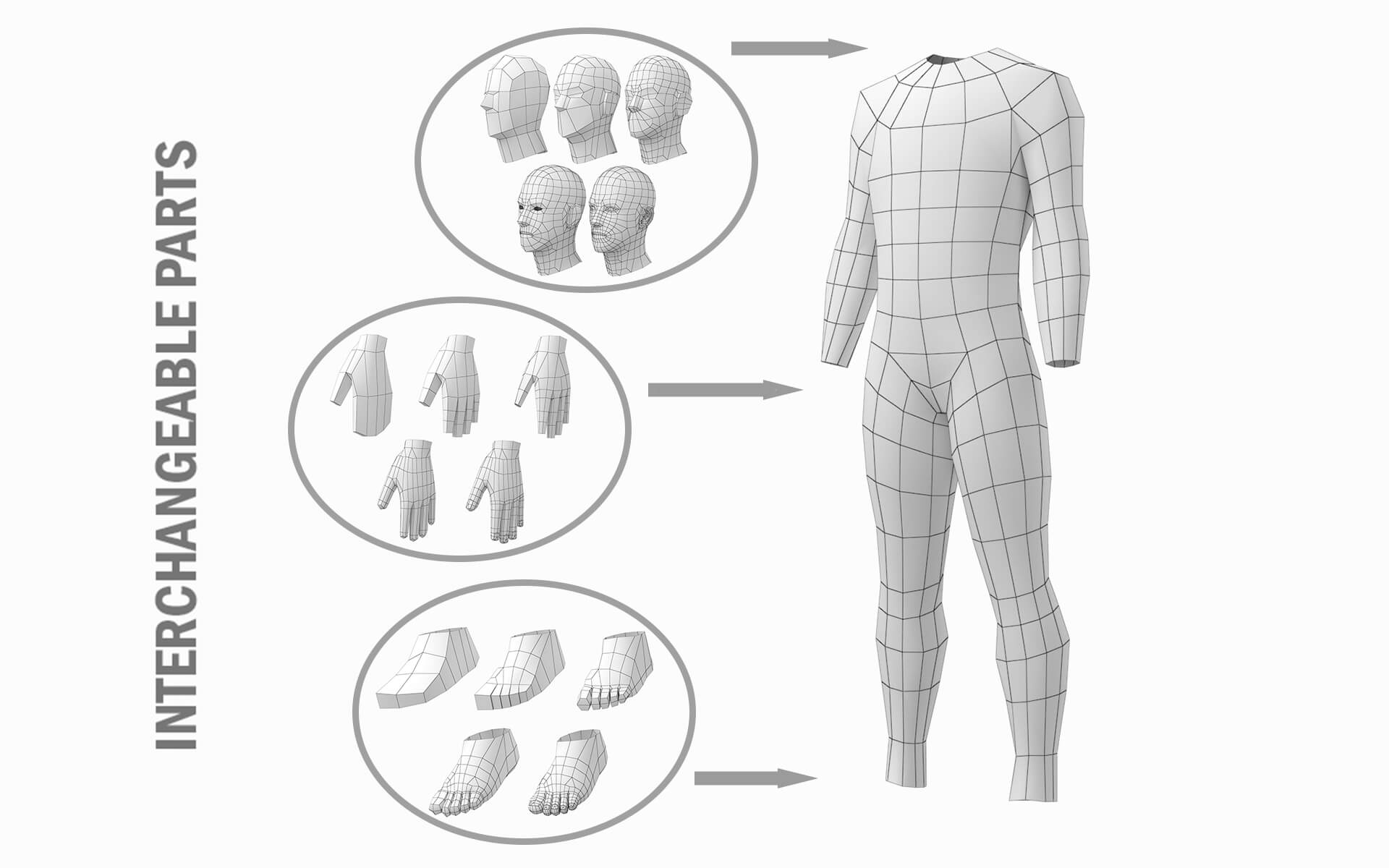 Natural Male in Rest Pose in 5 Topologies - 3D Model by Valerii-Kaliuzhnyi