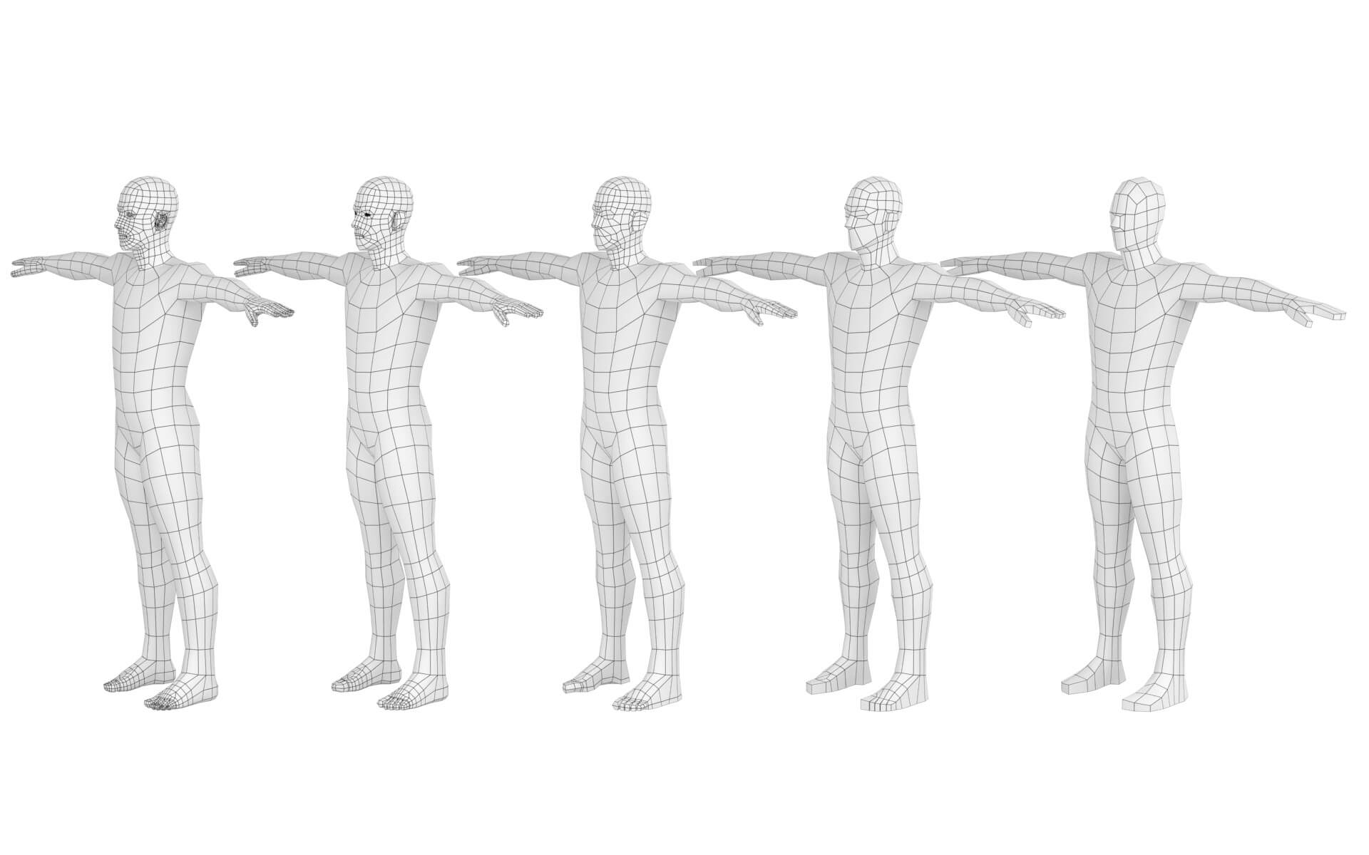 Natural Male in T-Pose in 5 Topologies 3D Model by Valerii-Kaliuzhnyi