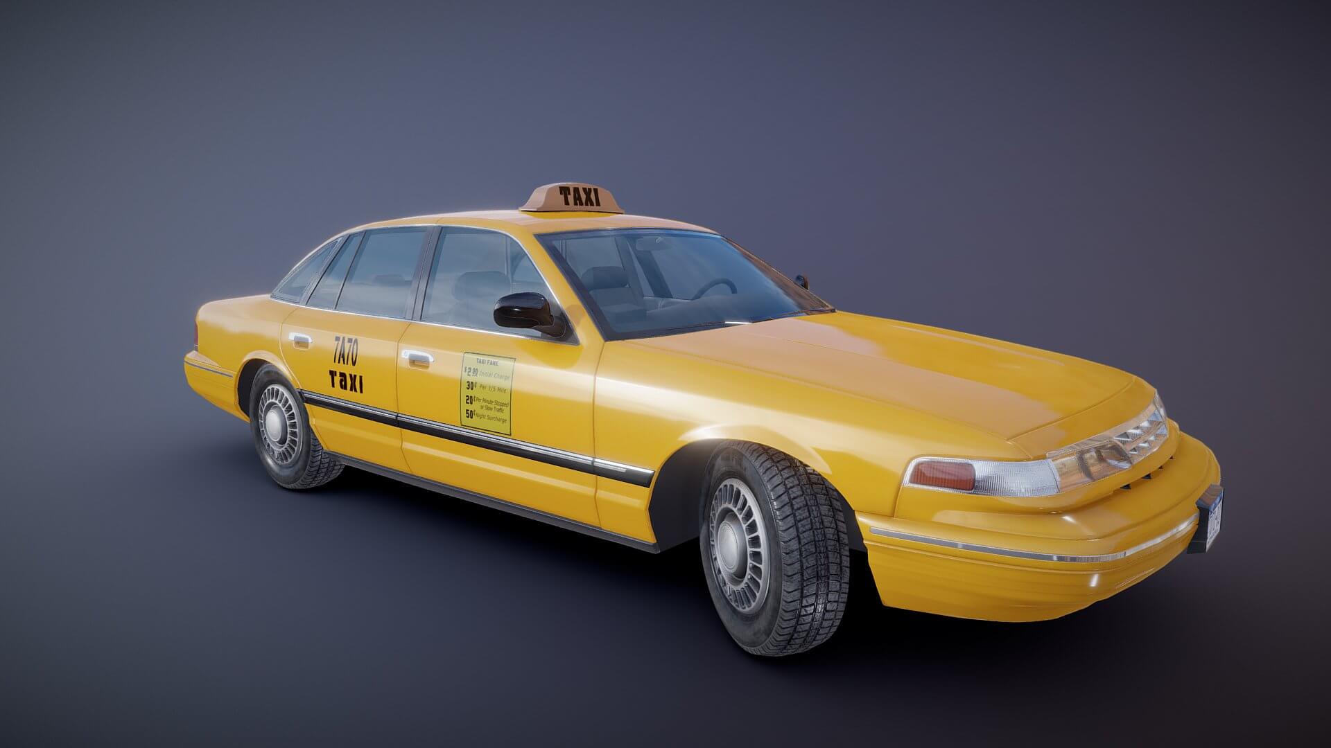 American 90s Taxi Sedan - 3D Model by Veaceslav Condraciuc
