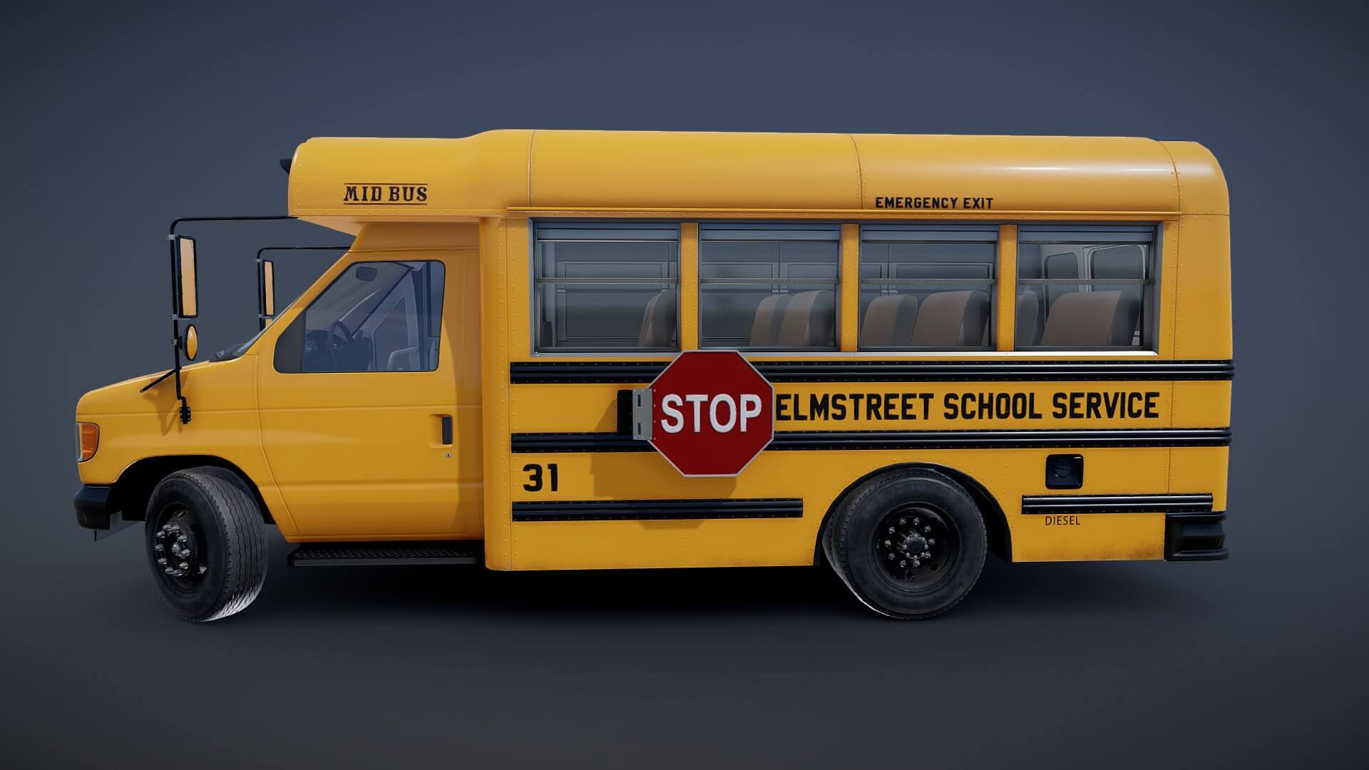 American School Mini Bus - 3D Model by Veaceslav Condraciuc