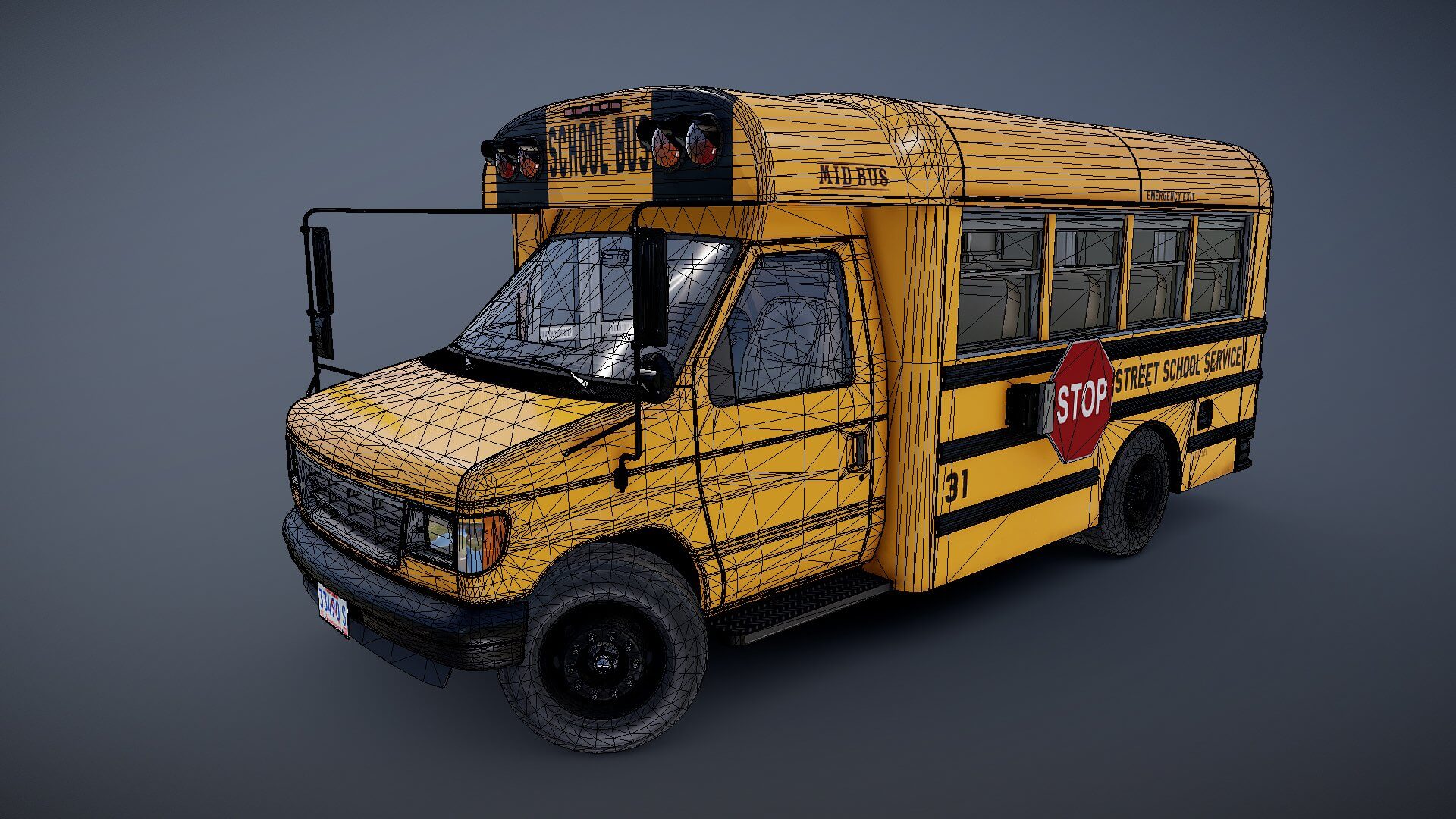 American School Mini Bus - 3D Model by Veaceslav Condraciuc