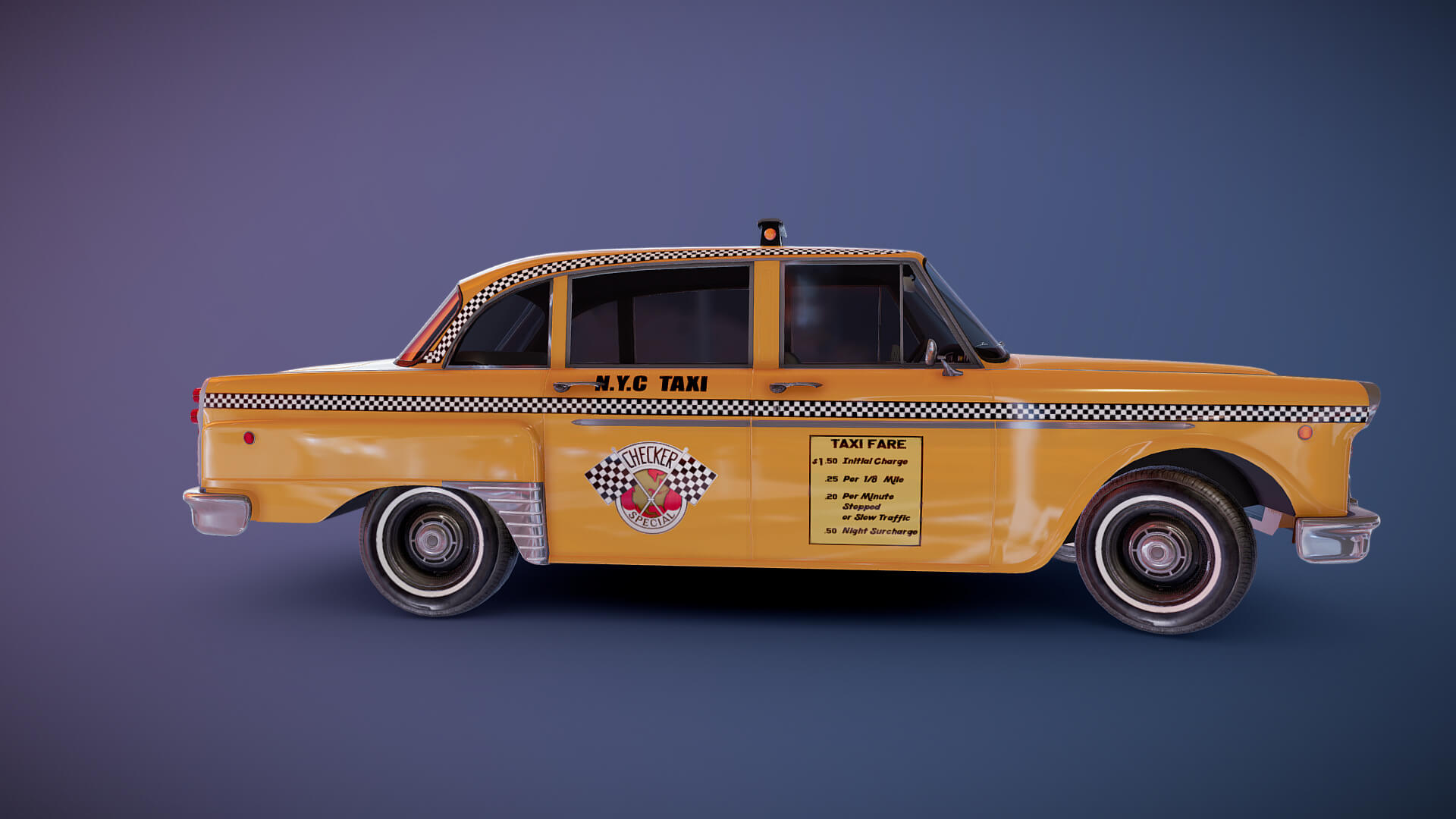 Classic Yellow Cab Taxi - 3D Model by Veaceslav Condraciuc