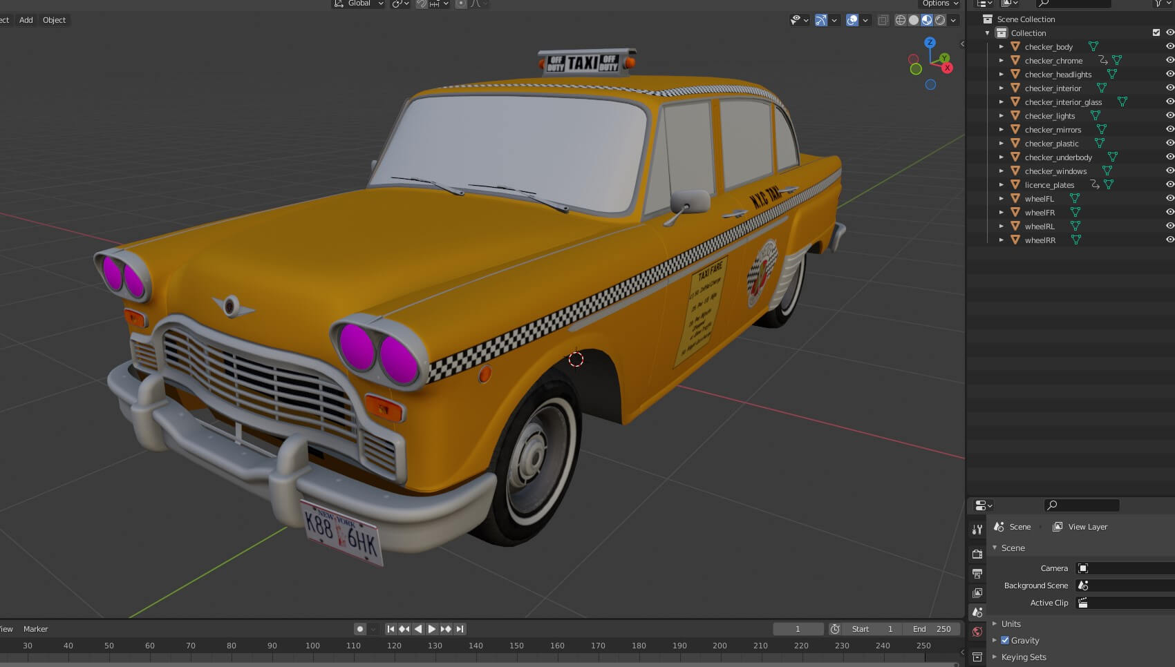 Classic Yellow Cab Taxi - 3D Model by Veaceslav Condraciuc