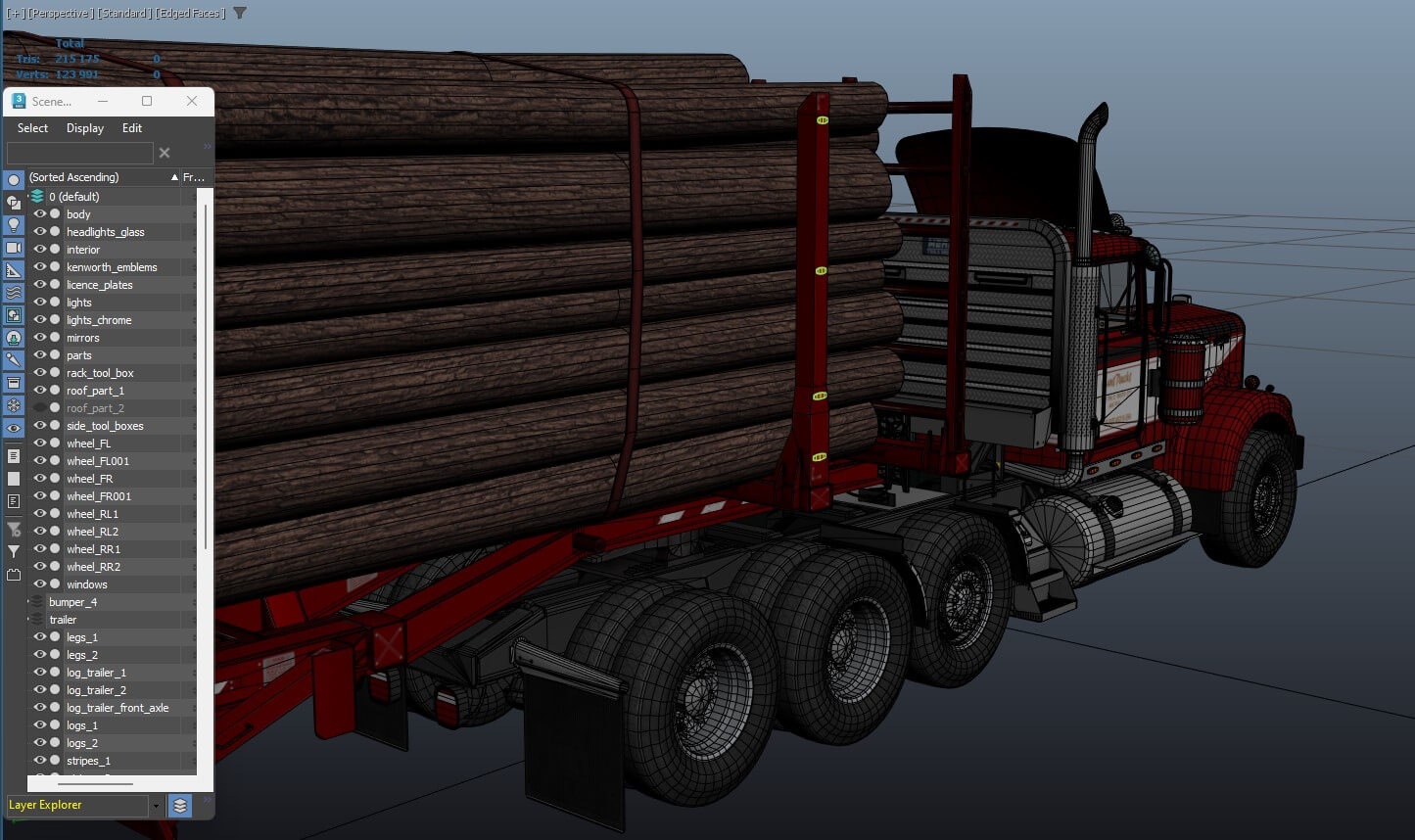 Kenworth Super Train Log Truck - 3D Model by Veaceslav Condraciuc
