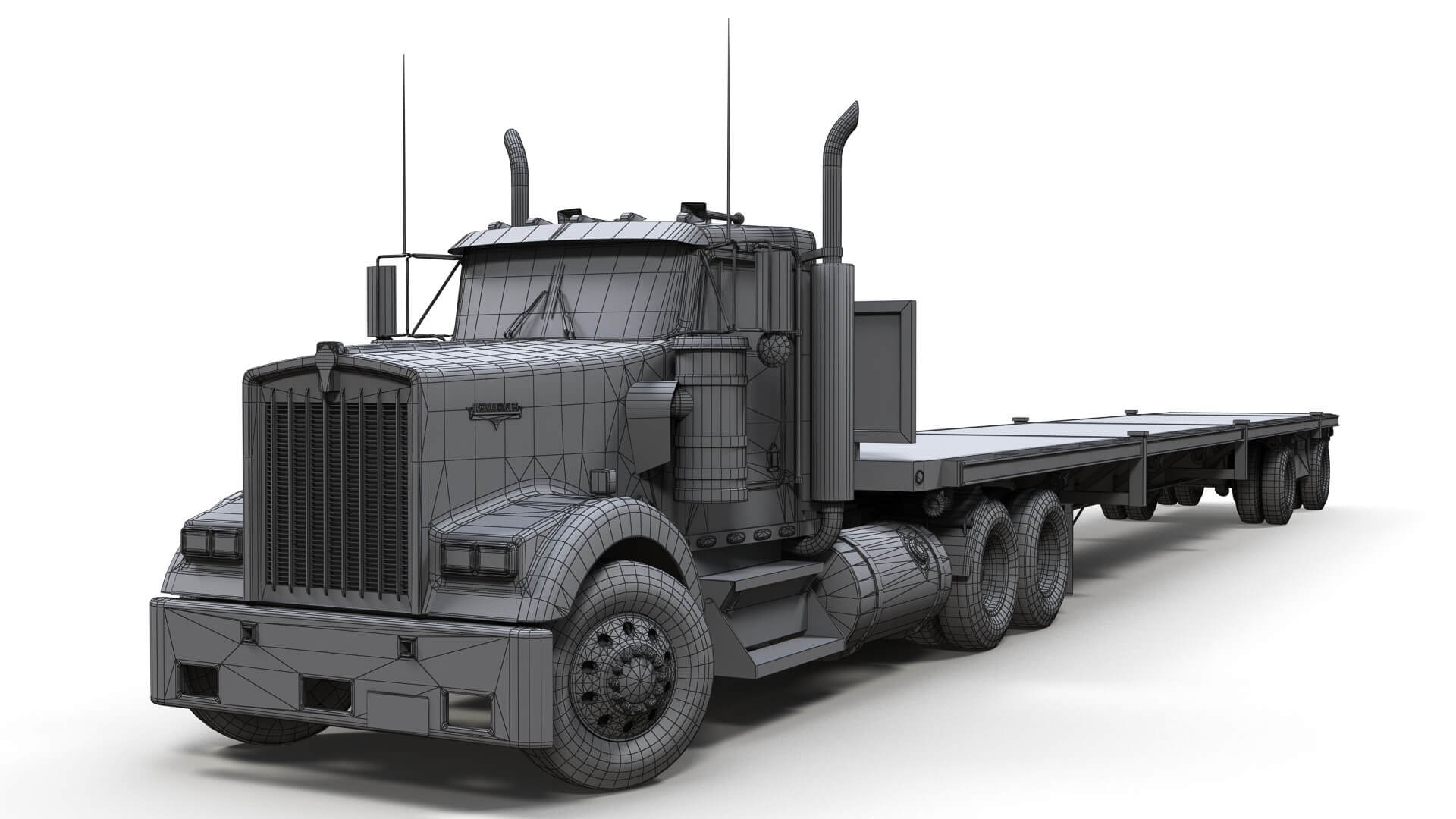 Kenworth W900L Flatbed Trailer - 3D Model by Veaceslav Condraciuc