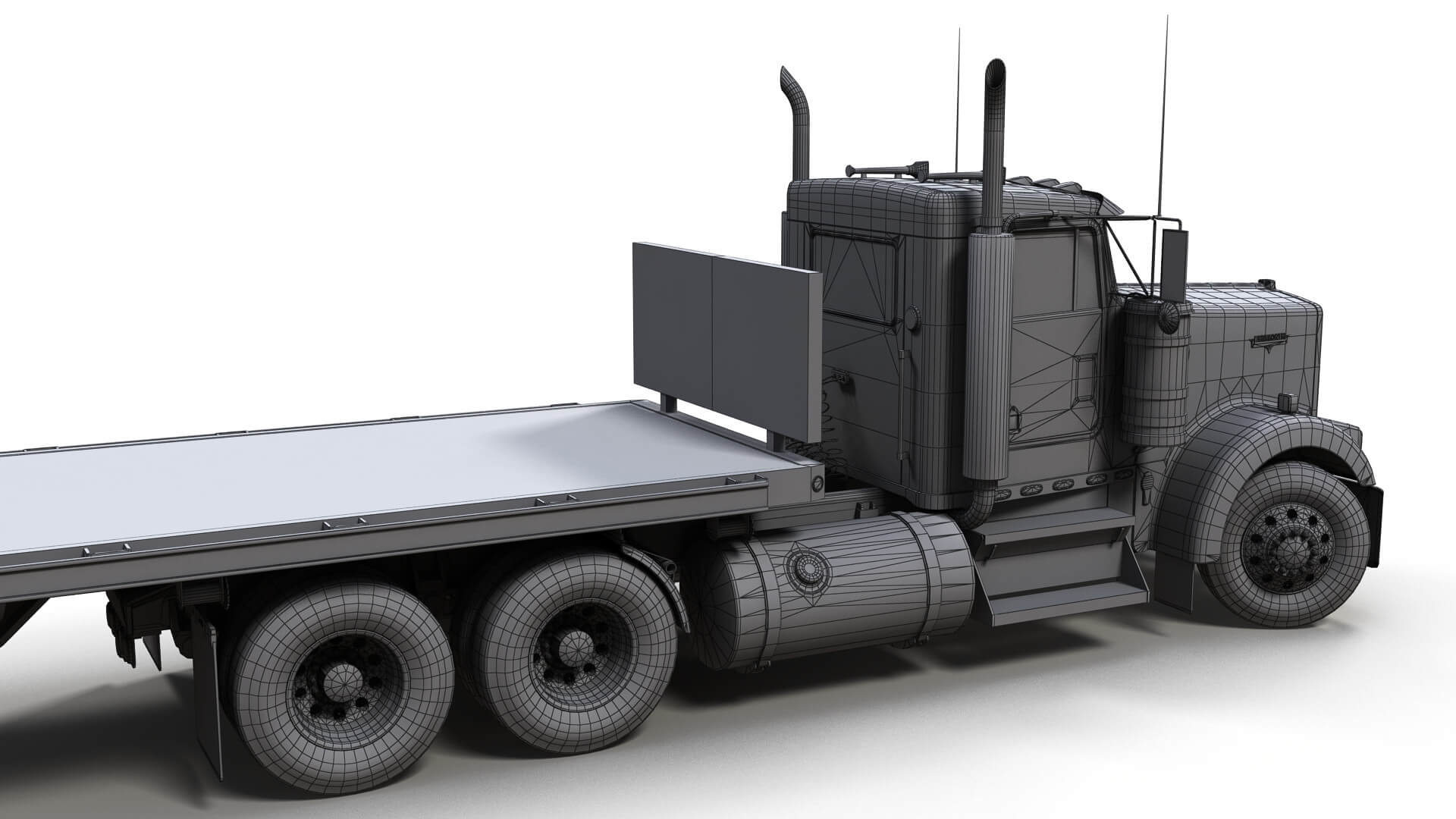 Kenworth W900L Flatbed Trailer - 3D Model by Veaceslav Condraciuc