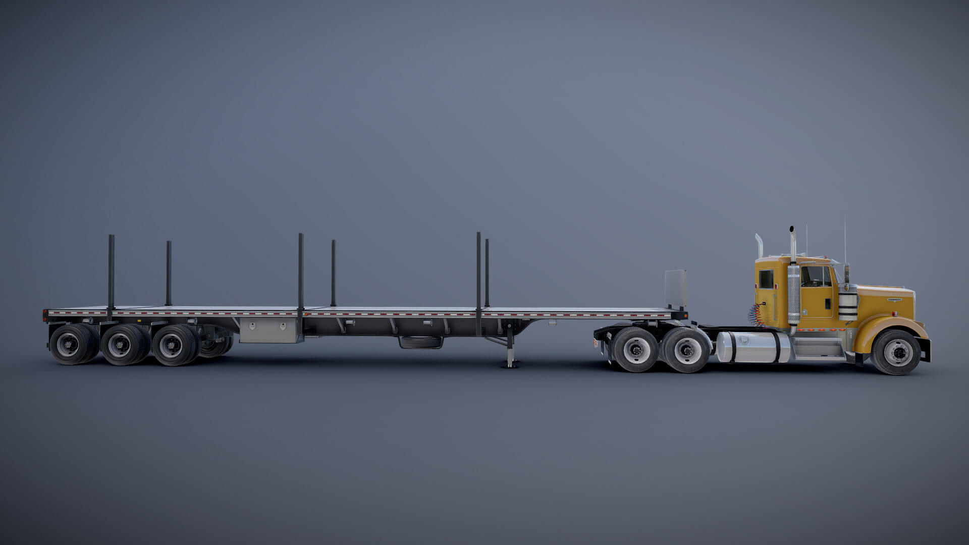 Kenworth W900L Flatbed Trailer - 3D Model by Veaceslav Condraciuc