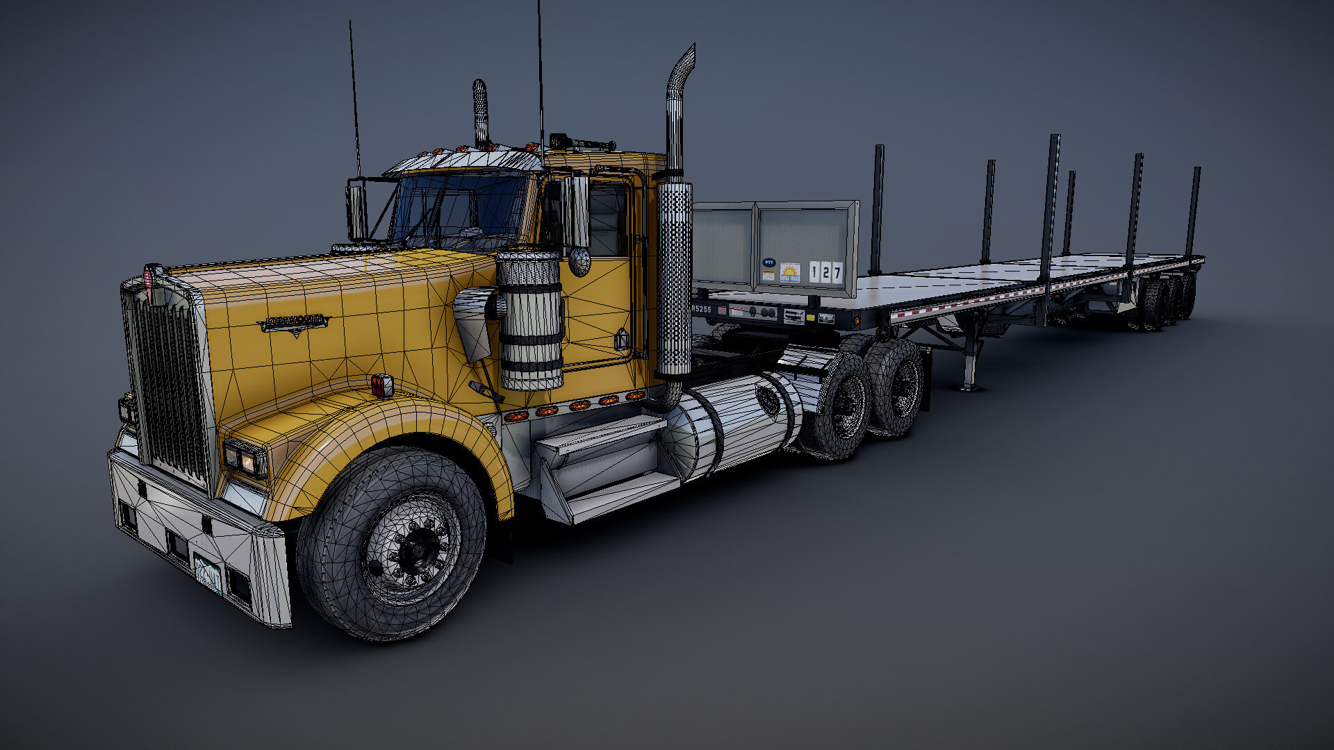 Kenworth W900L Flatbed Trailer - 3D Model by Veaceslav Condraciuc