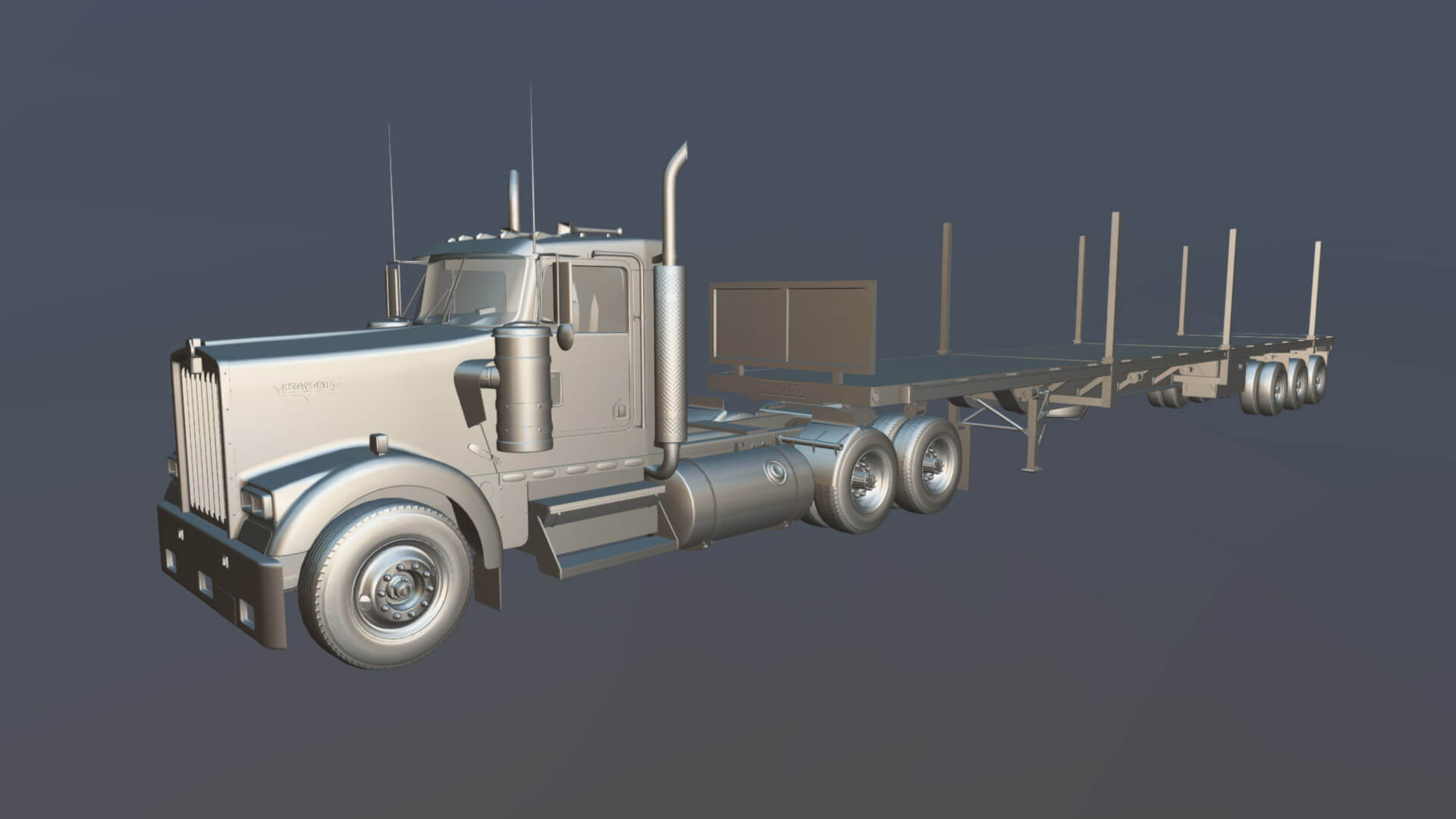 Kenworth W900L Flatbed Trailer - 3D Model by Veaceslav Condraciuc