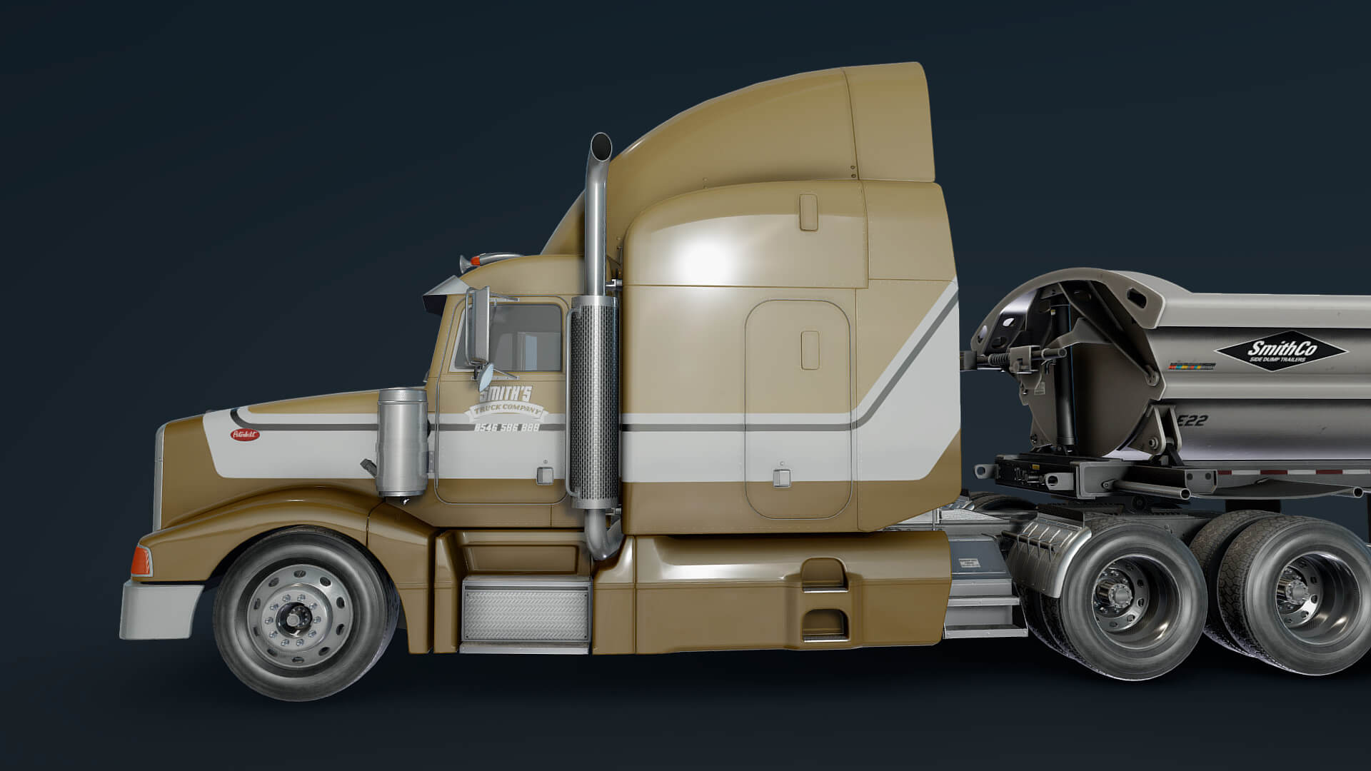 Peterbilt 377 Side Dump Trailer - 3D Model by Veaceslav Condraciuc