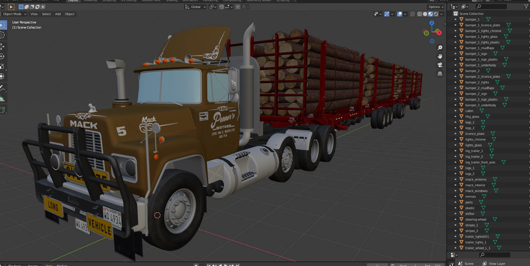Vintage American Logger Truck - 3D Model by Veaceslav Condraciuc