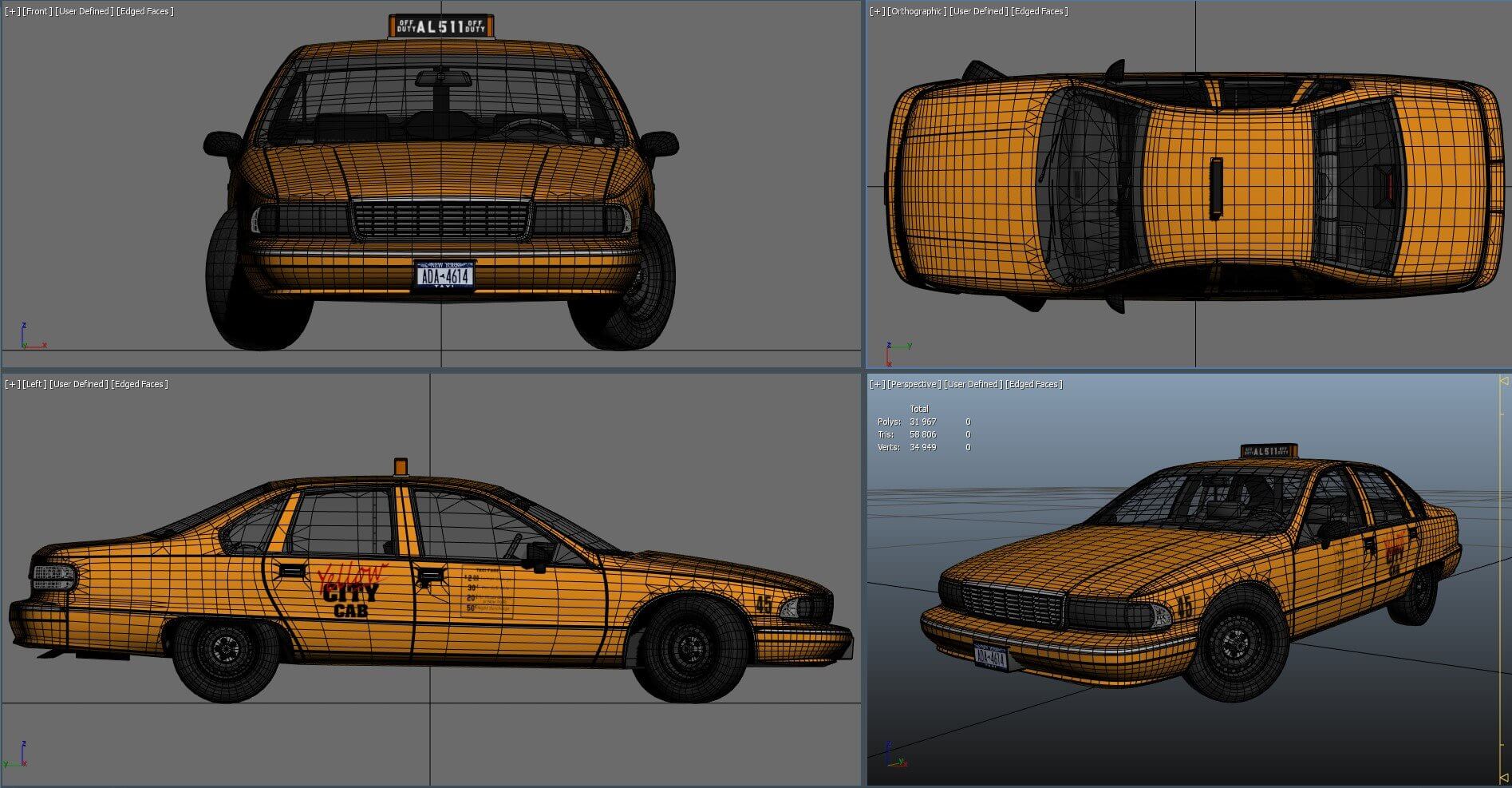 Yellow Taxi Sedan - 3D Model by Veaceslav Condraciuc
