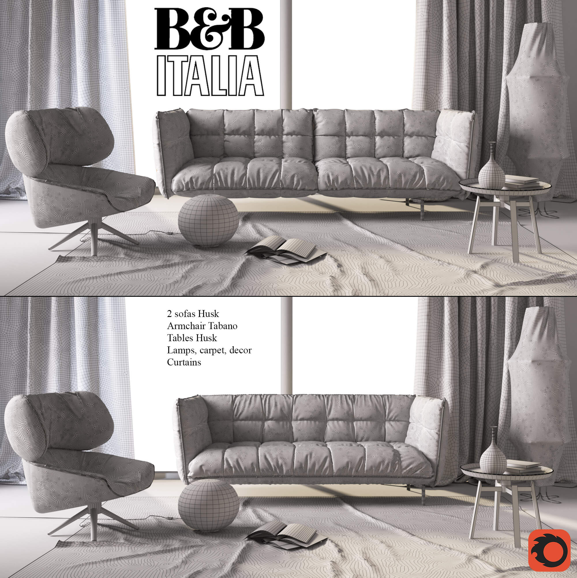 B & B Italia Sofa Husk - 3D Model by Verso Faraon