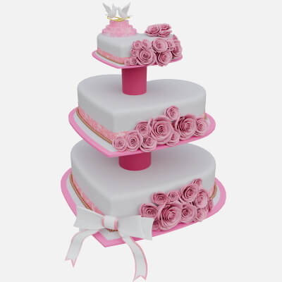 Heart Shaped Wedding Cake 3D Model Pink Roses Tiered Design by ...