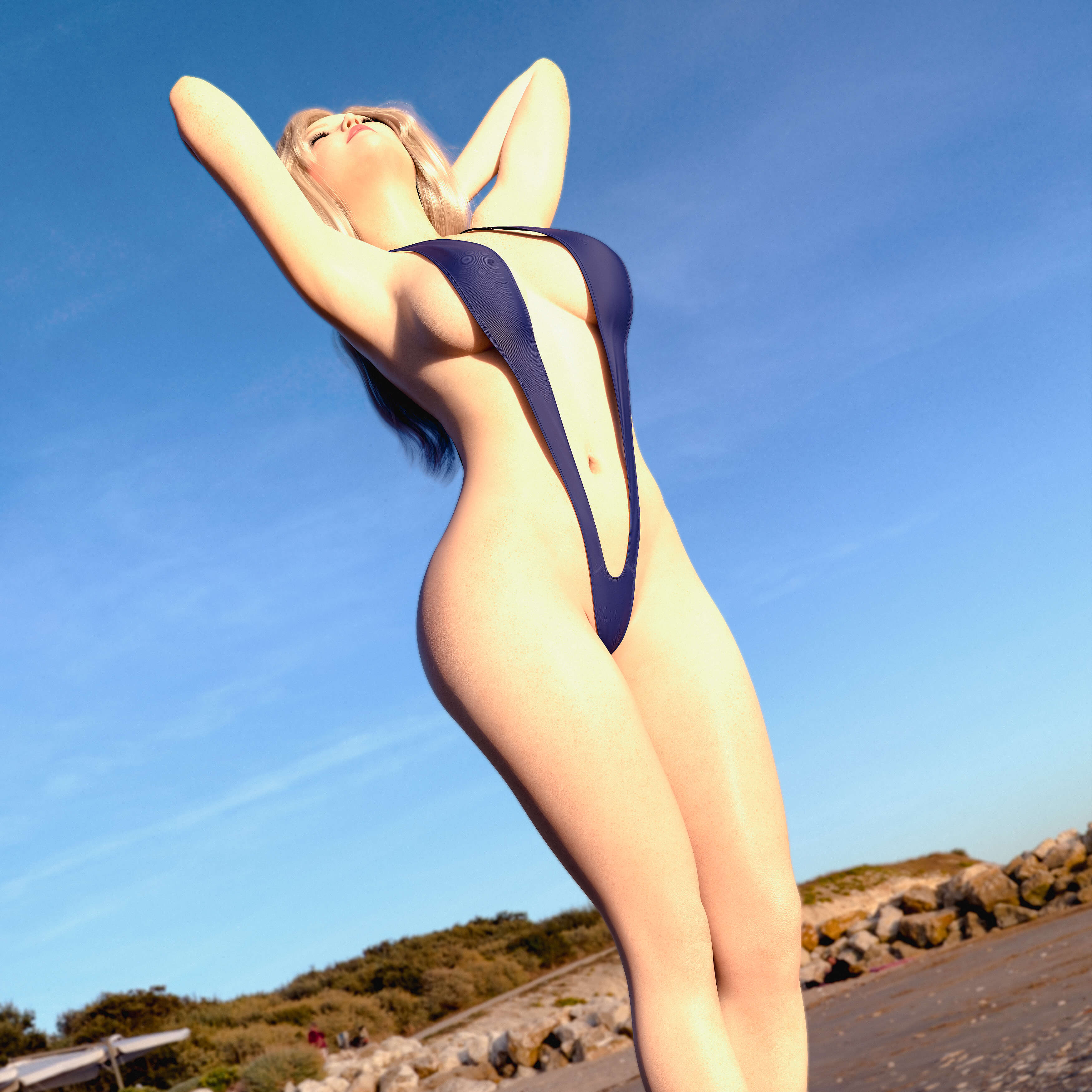 First Gold Model (Aiko) 3D Render, Digital Art by VFoxGames