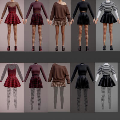 Alt Girl Outfit Pack - Sweaters Fishnet Tights Leather Skirt by vicky180