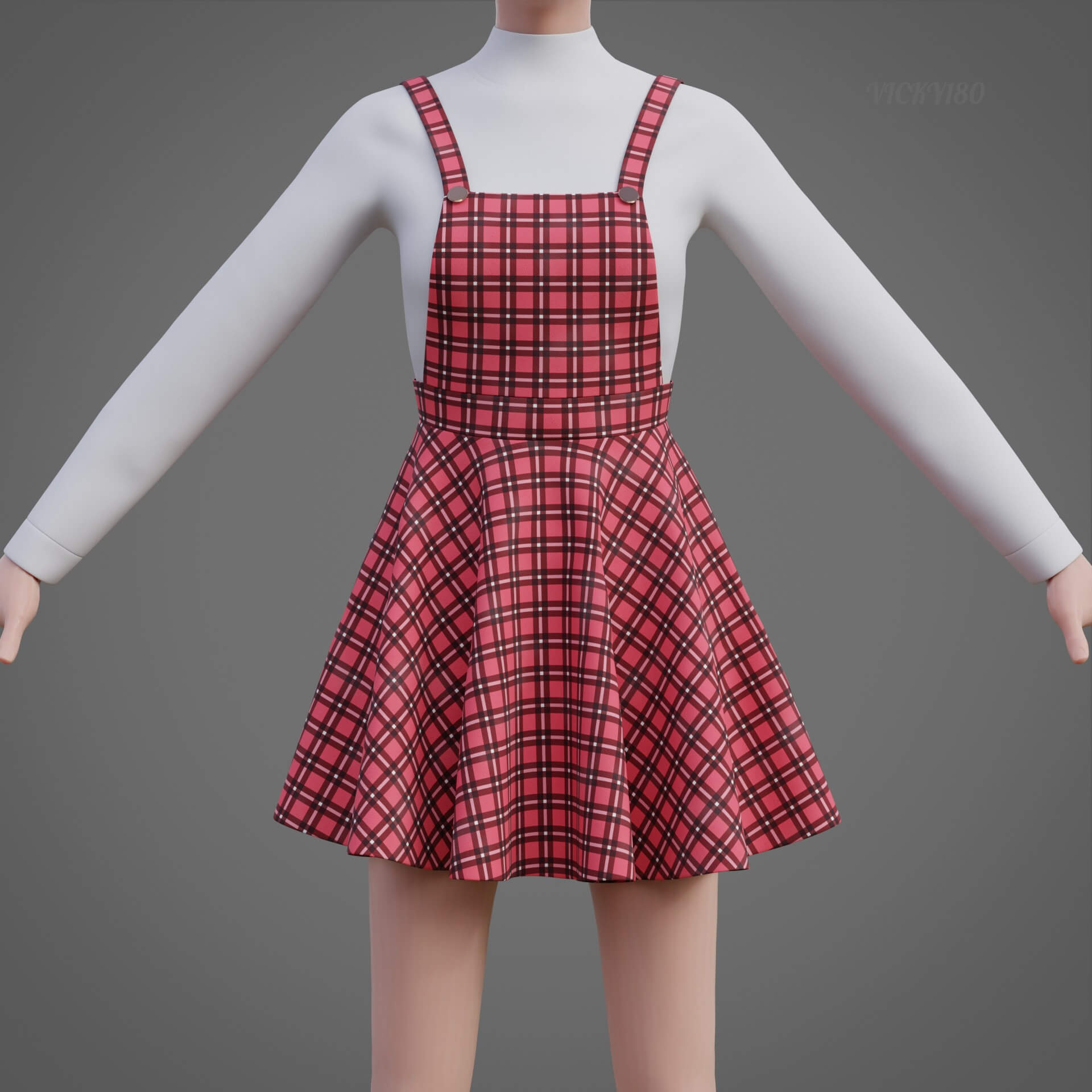 Check Dungaree Outfit - Pinafore Dress and Sweater 3D Model by vicky180