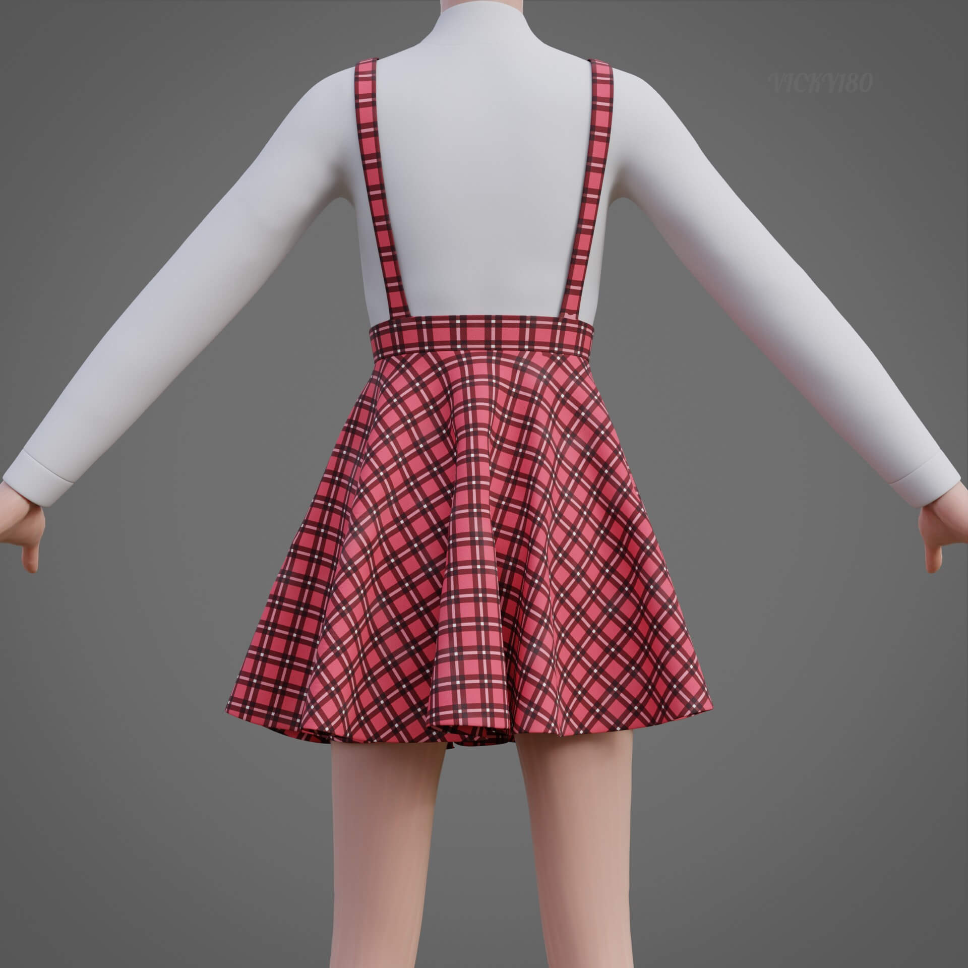 Check Dungaree Outfit - Pinafore Dress and Sweater 3D Model by vicky180