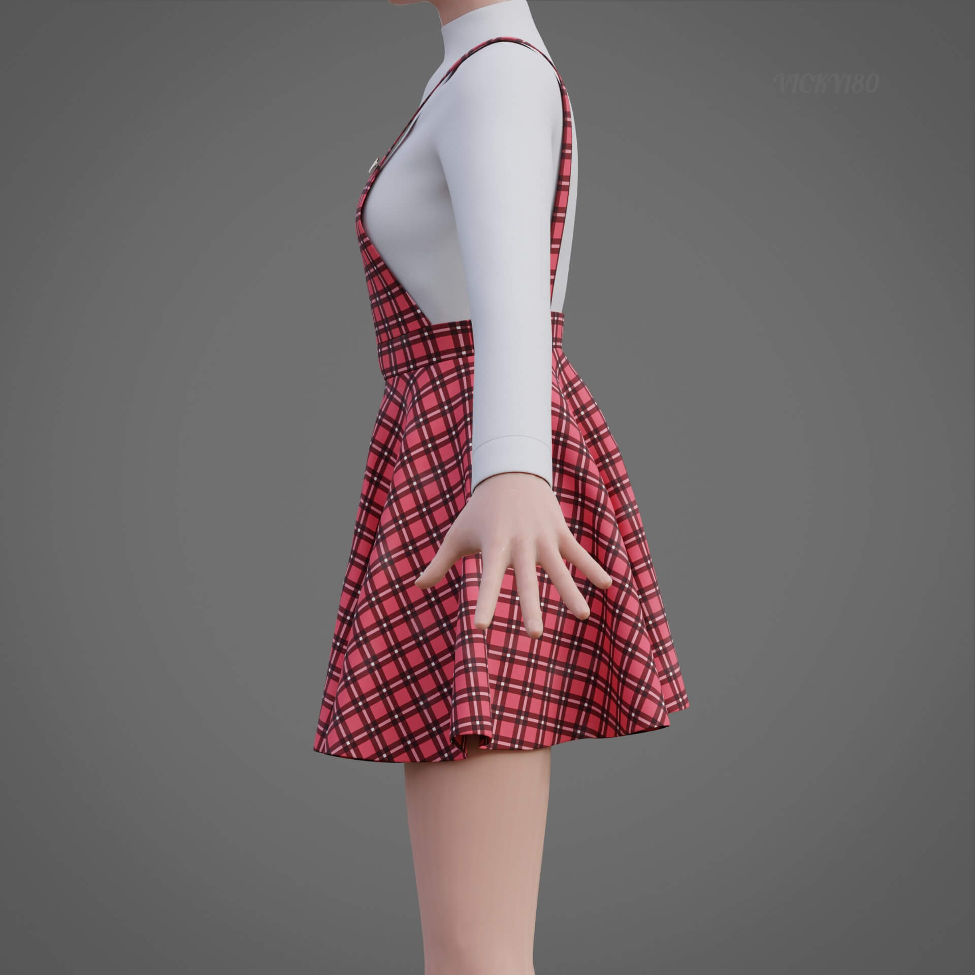 Check Dungaree Outfit - Pinafore Dress and Sweater 3D Model by vicky180