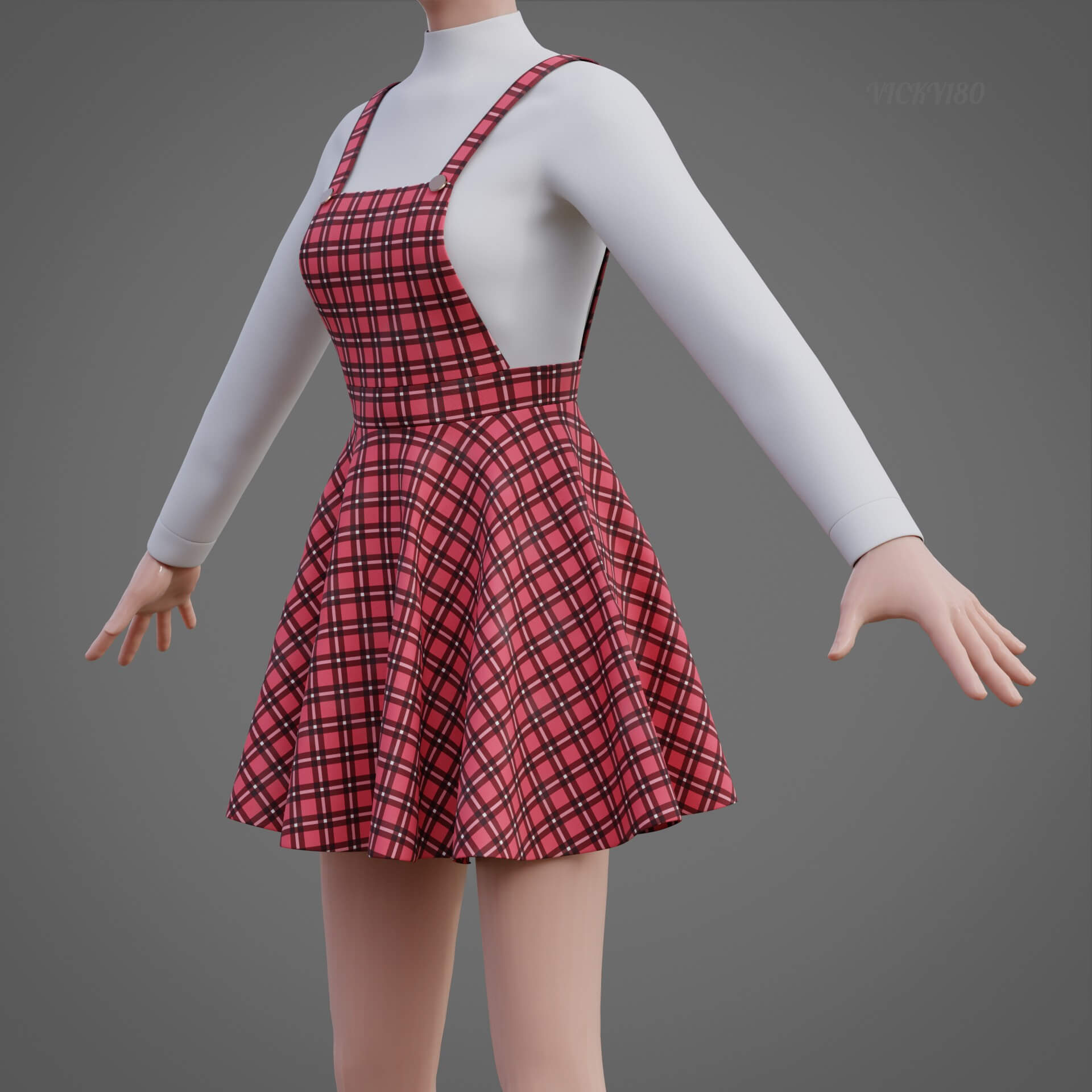Check Dungaree Outfit - Pinafore Dress and Sweater 3D Model by vicky180