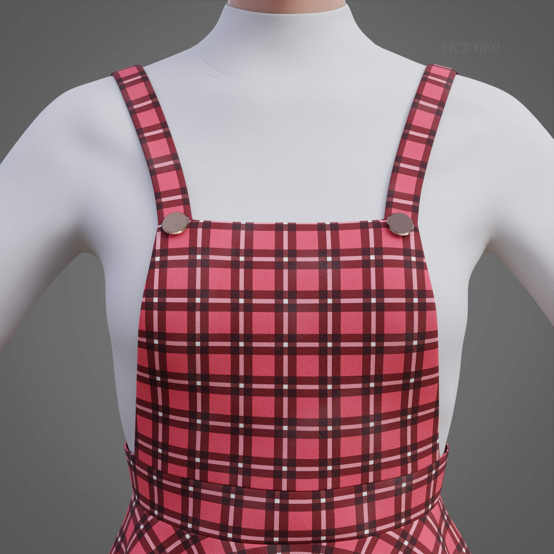Check Dungaree Outfit - Pinafore Dress and Sweater 3D Model by vicky180