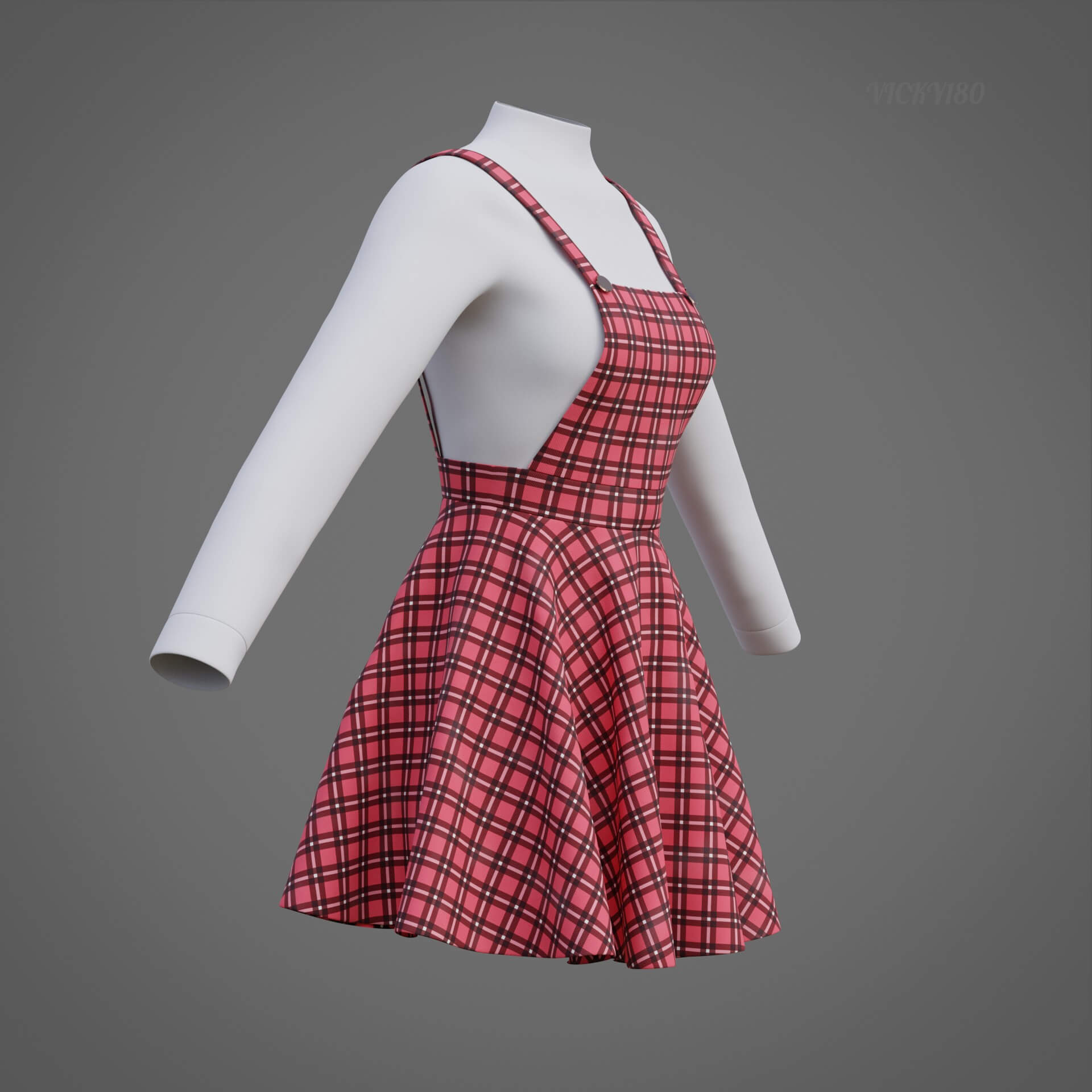 Check Dungaree Outfit - Pinafore Dress and Sweater 3D Model by vicky180