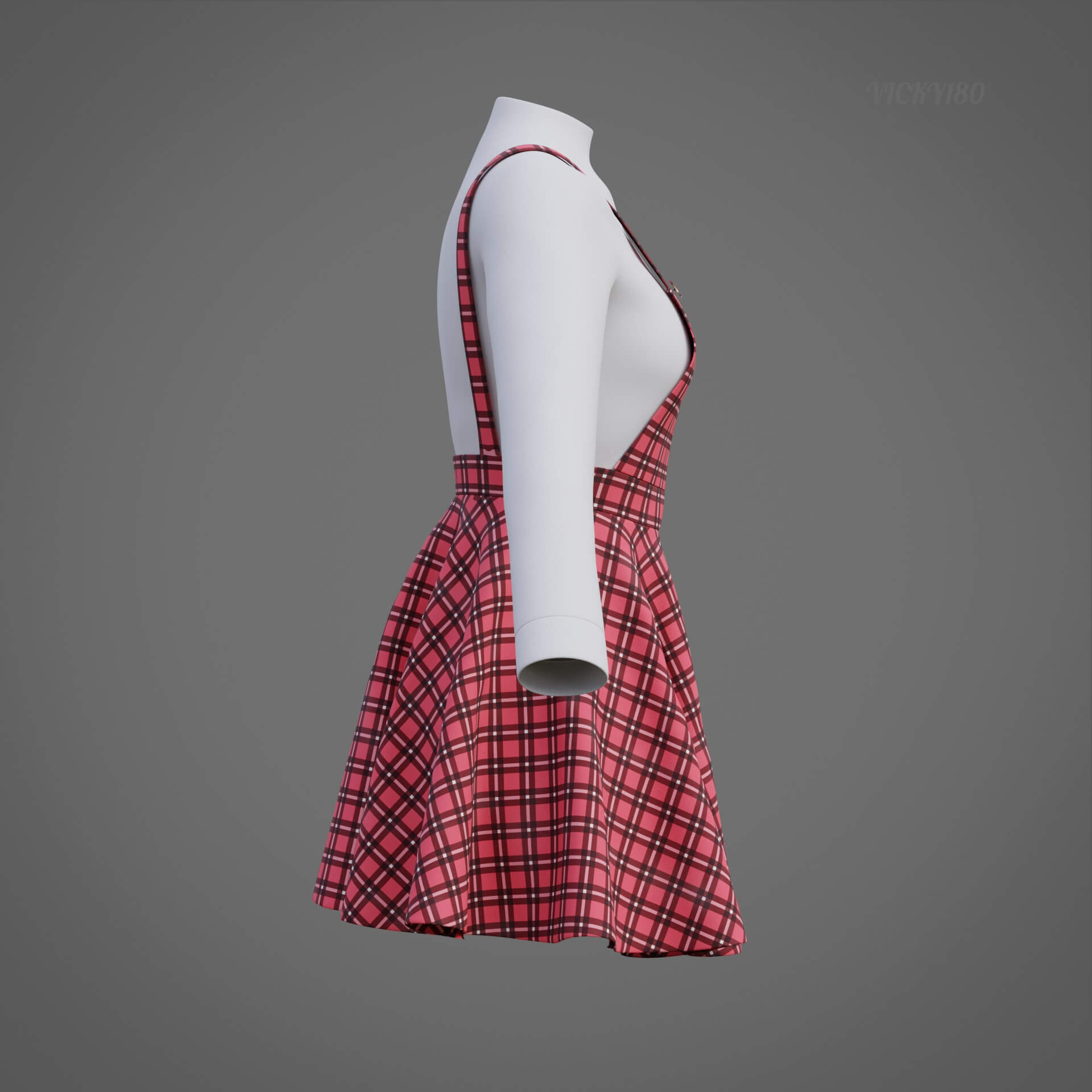 Check Dungaree Outfit - Pinafore Dress and Sweater 3D Model by vicky180