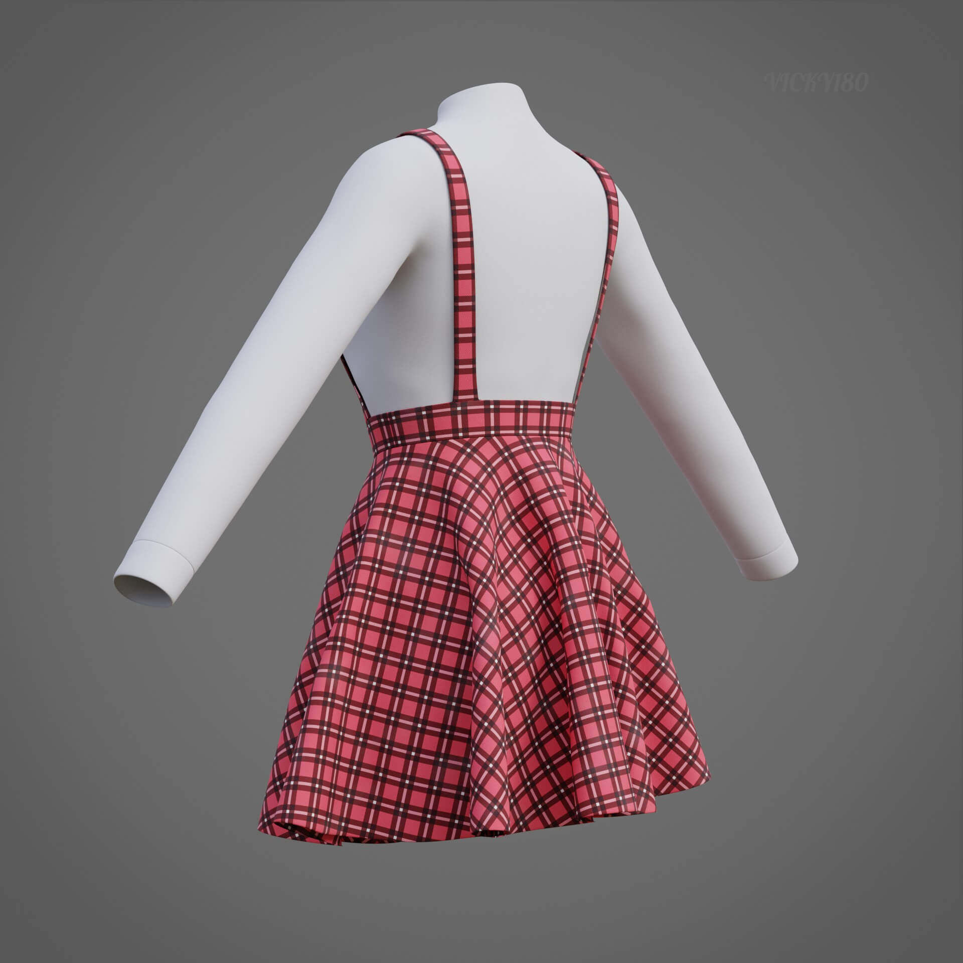 Check Dungaree Outfit - Pinafore Dress and Sweater 3D Model by vicky180