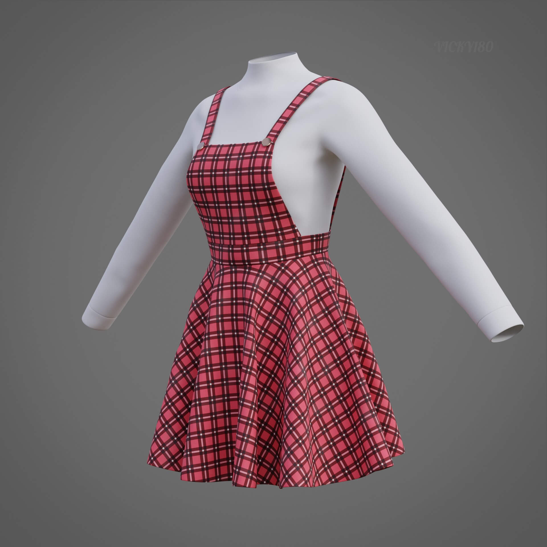 Check Dungaree Outfit - Pinafore Dress and Sweater 3D Model by vicky180