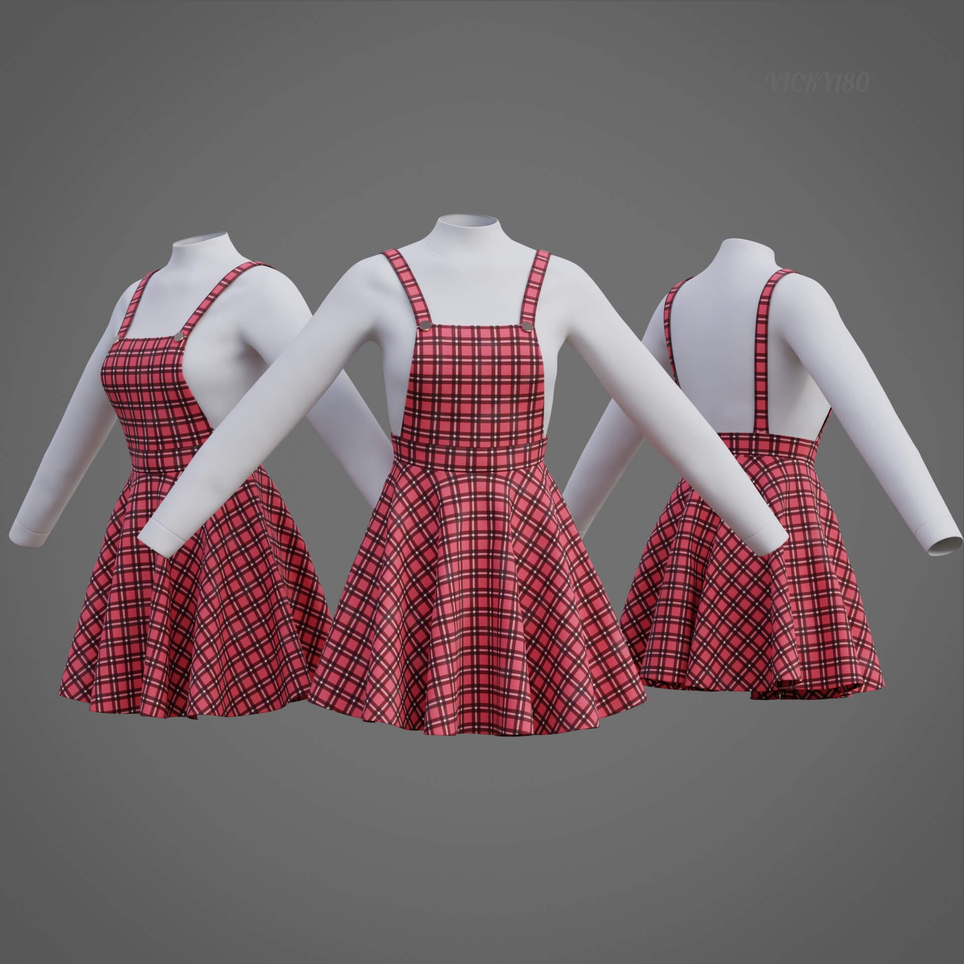 Check Dungaree Outfit - Pinafore Dress and Sweater 3D Model by vicky180
