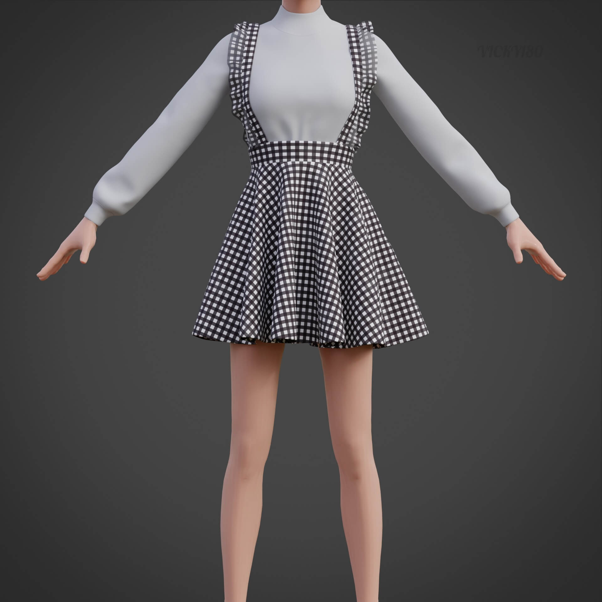 Check Pinafore Dress and Sweater - Jumper Cloth Model by vicky180